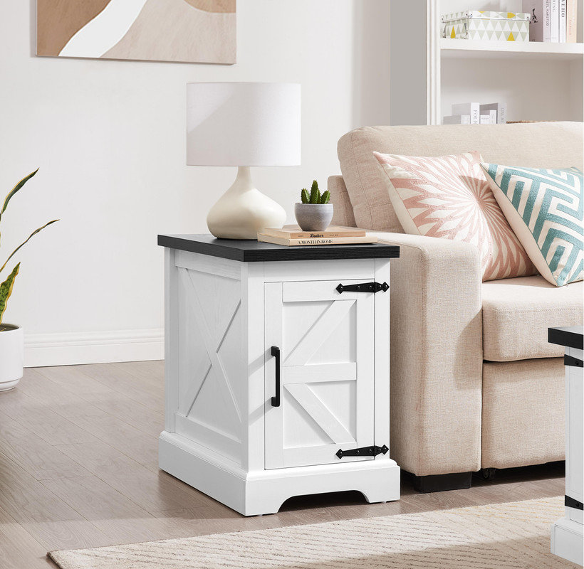 One Allium Way® Farmhouse Rectangular End Table/Nightstand | Barn Door ...