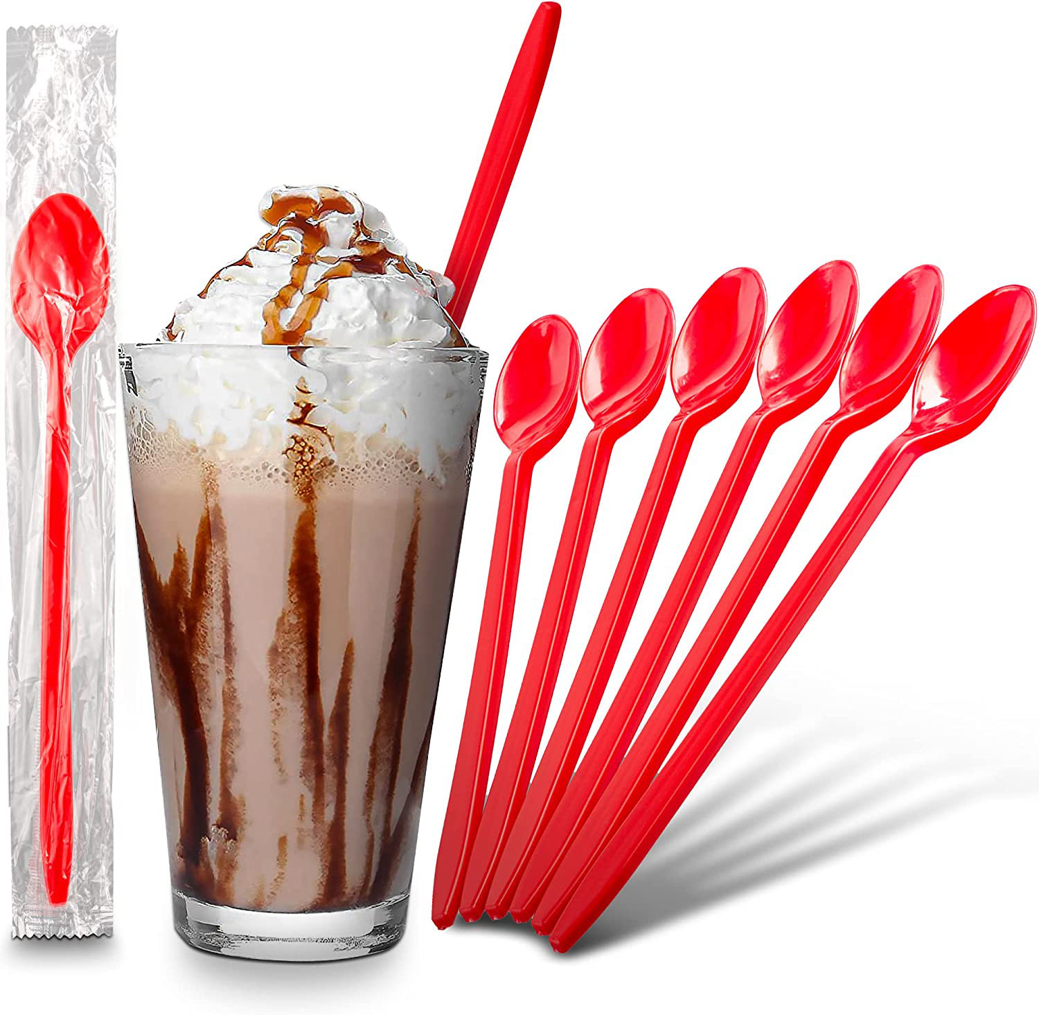 MT Products Individually Wrapped Red Plastic Long Handle Spoons | Wayfair
