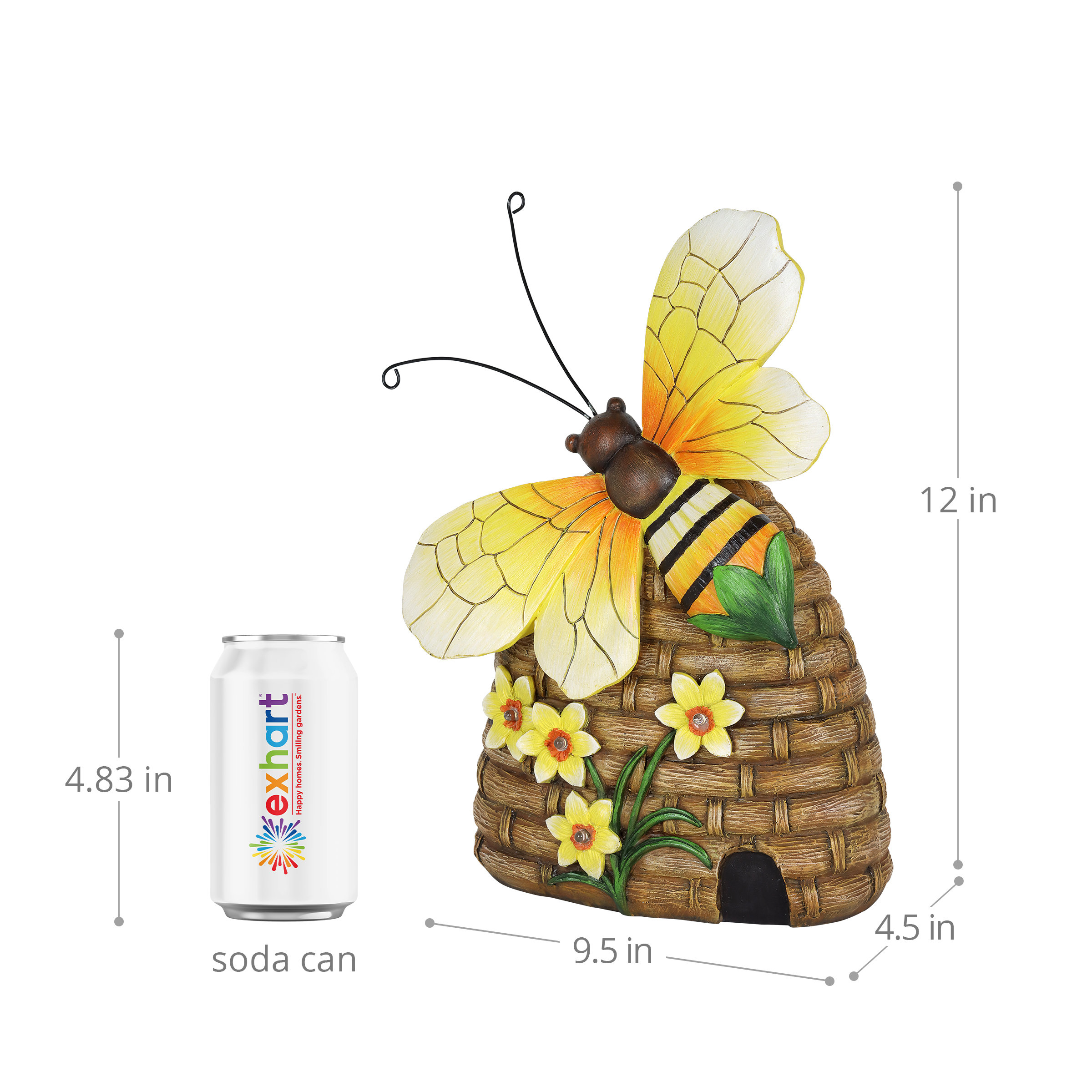 Exhart Solar Hand Painted Bee Hive Statuary With LED Flowers, 9 By 12.5 ...