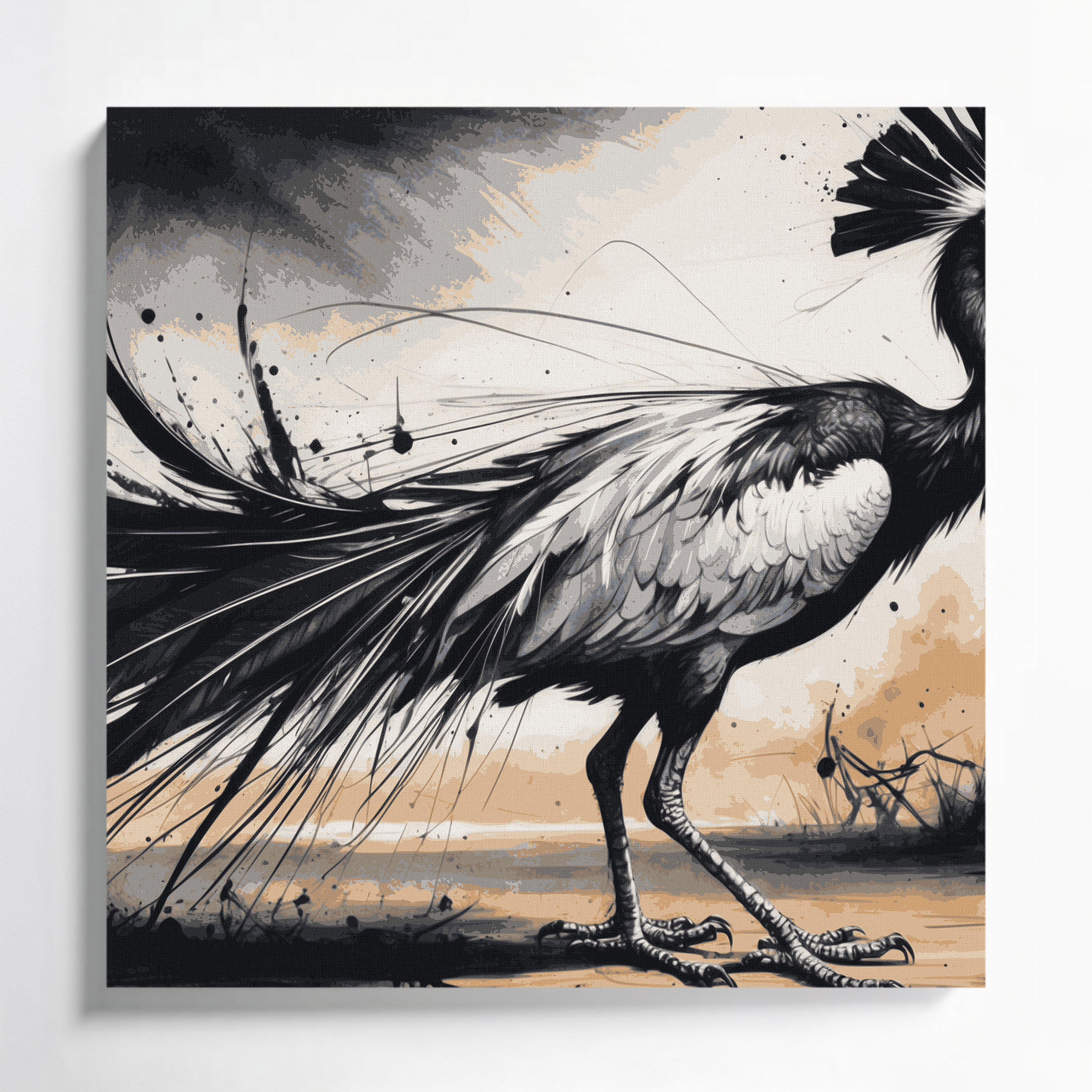 Latitude Run® Wildlife Secretary Bird Beige Canvas Wall Art | Wayfair
