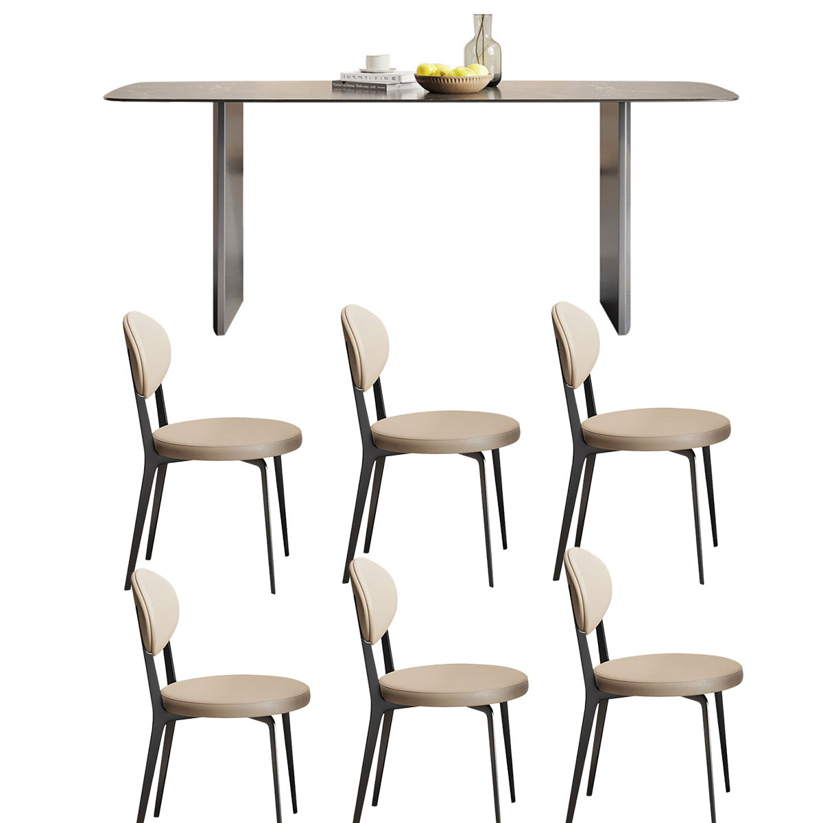 Greyleigh Modern Stainless Steel Base Rock Dining Table Rectangular ...