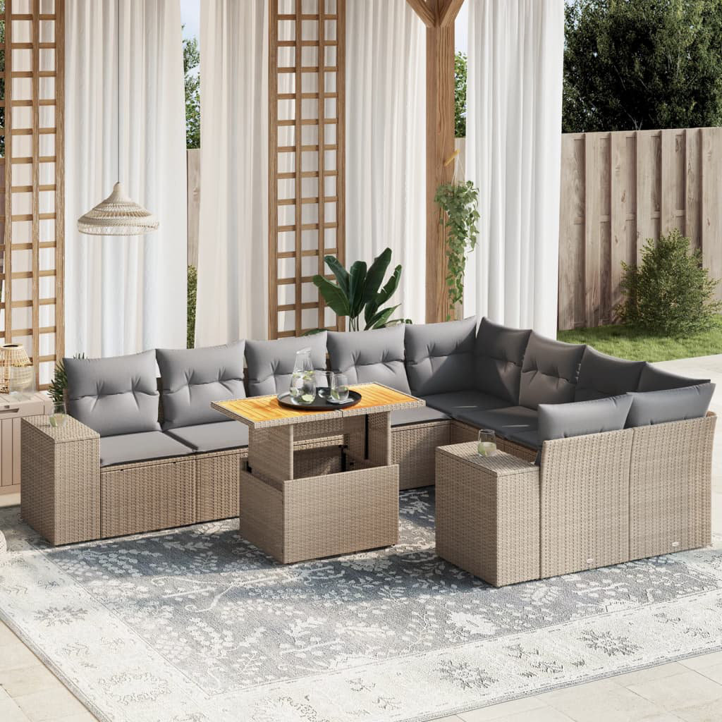George Oliver Garden Sofa Set Beige PE Rattan Large Modular Garden Sofa ...