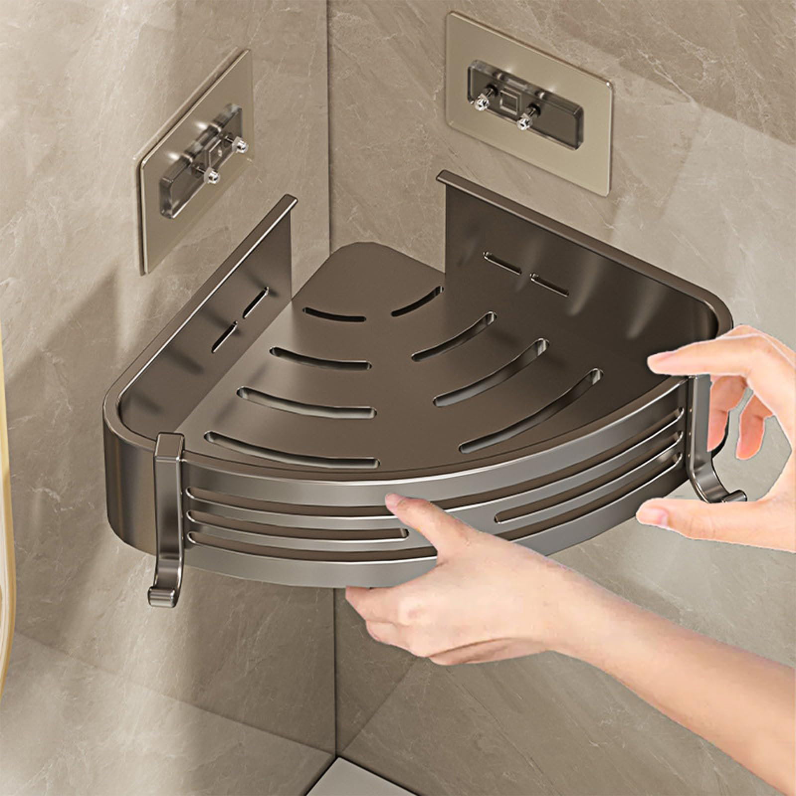 Latitude Run® No Drilling Adhesive Corner Shower Shelf, Corner Bathroom ...