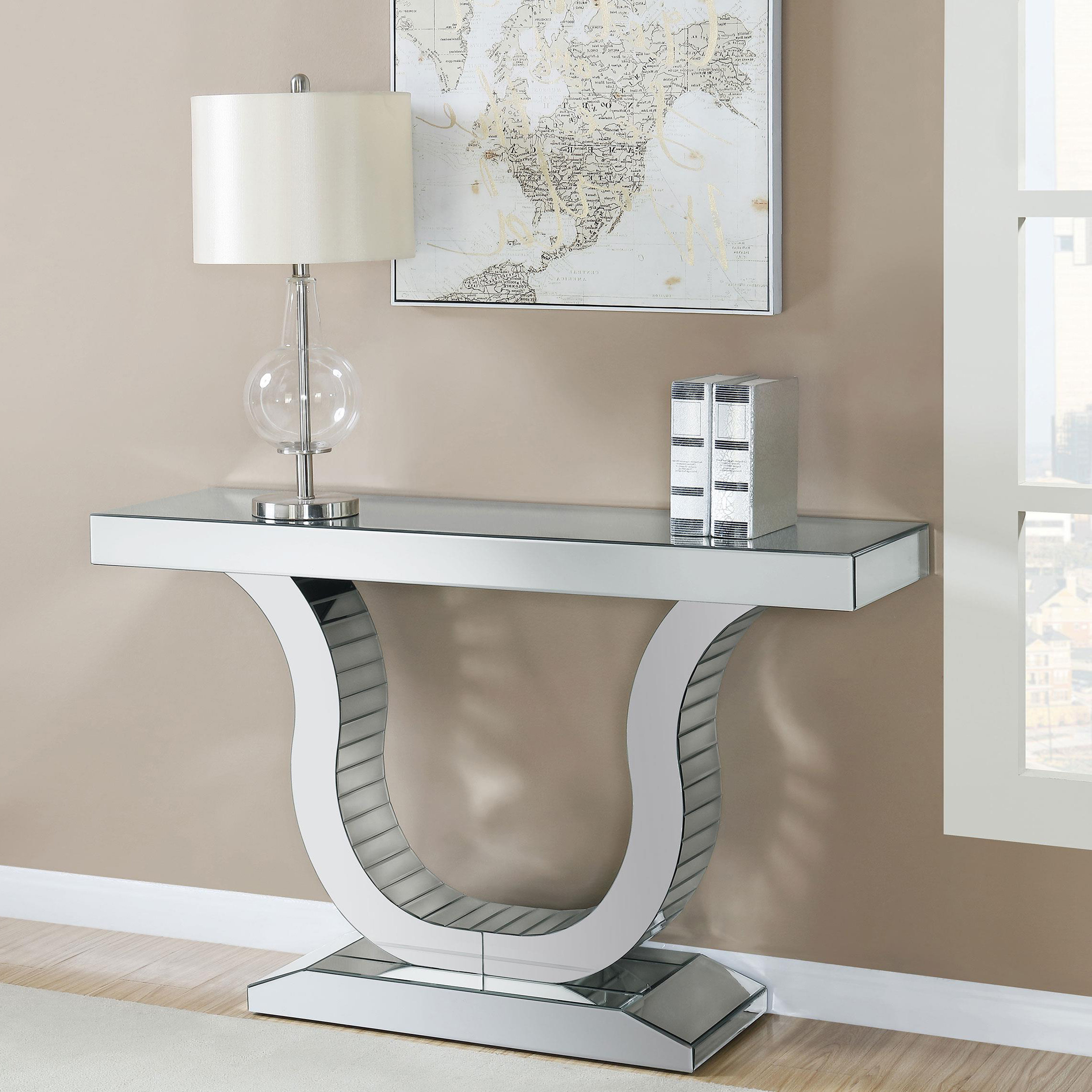 Everly Quinn U-shaped Mirrored Entryway Console Table Silver - Wayfair ...