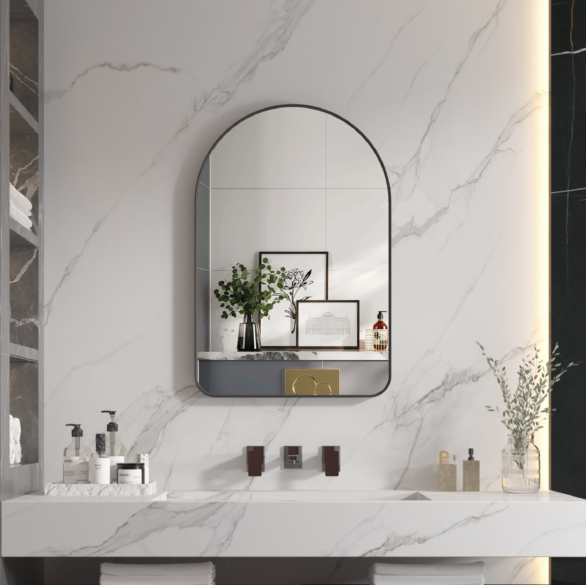 Ebern Designs 36"x24" Morden Right Angle Arched Black Alloy Aluminium ...