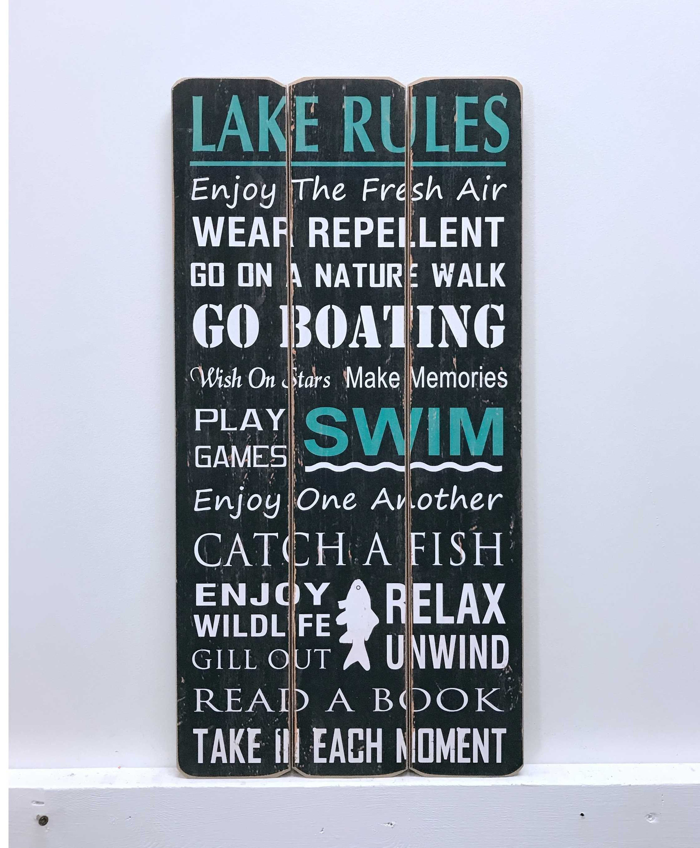 Millwood Pines Lake Rules Wooden Sign Wall Décor | Wayfair