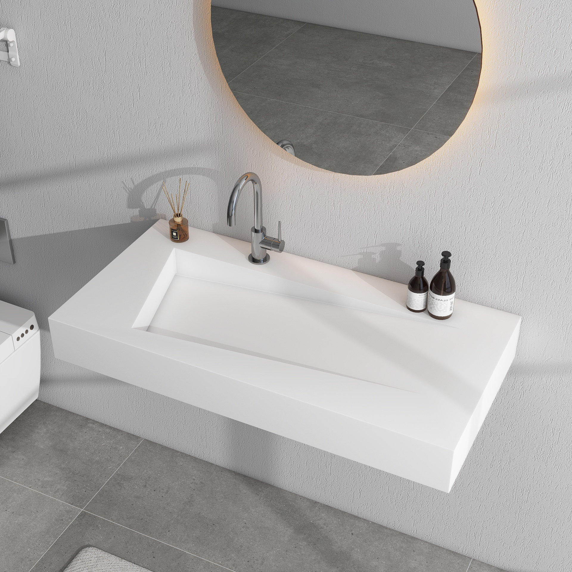 SJ STAR&JANE 35'' Rectangular Stone Resin Bathroom Sink Wall-Mounted ...