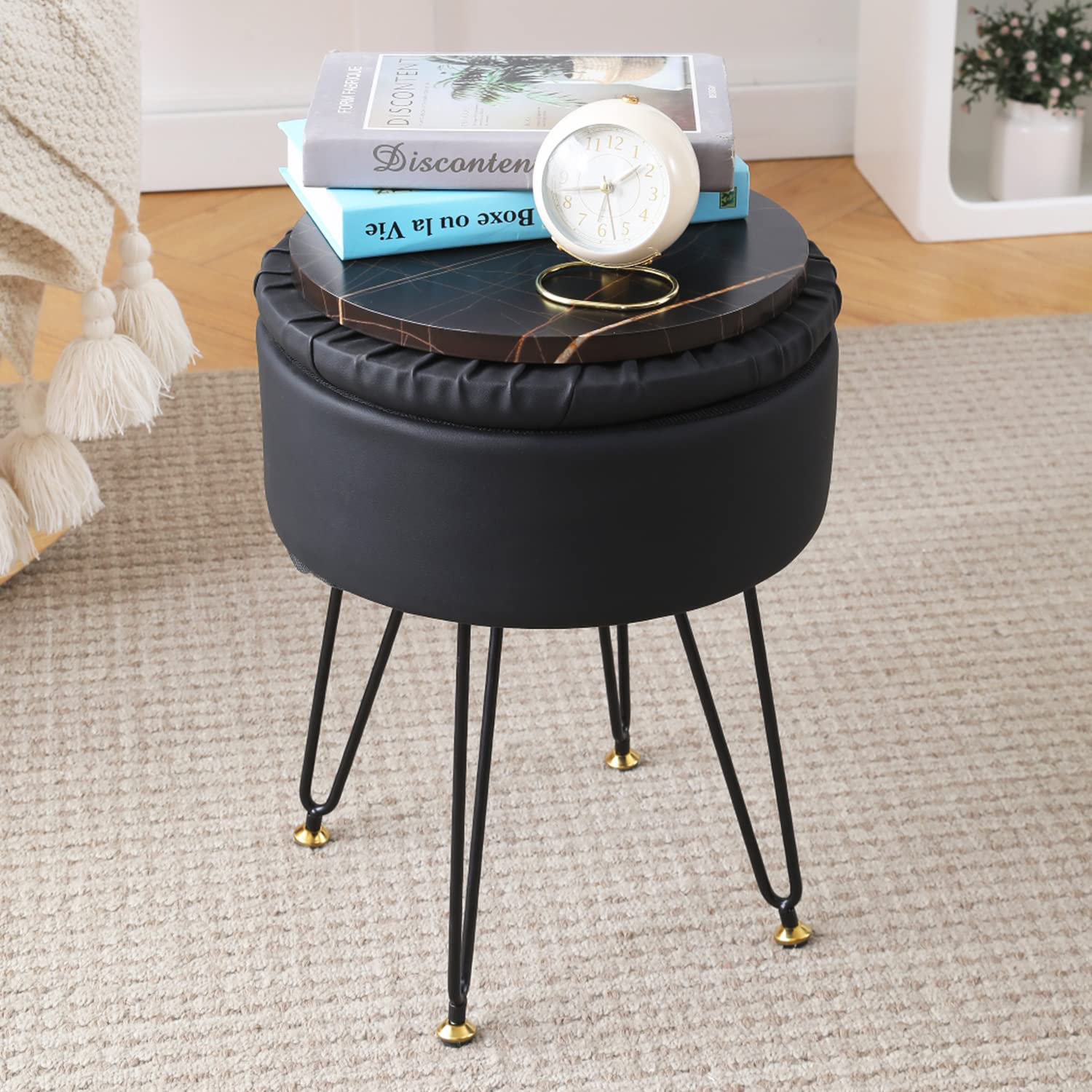 George Oliver Faux Leather Storage Ottoman Round Footrest Stool ...