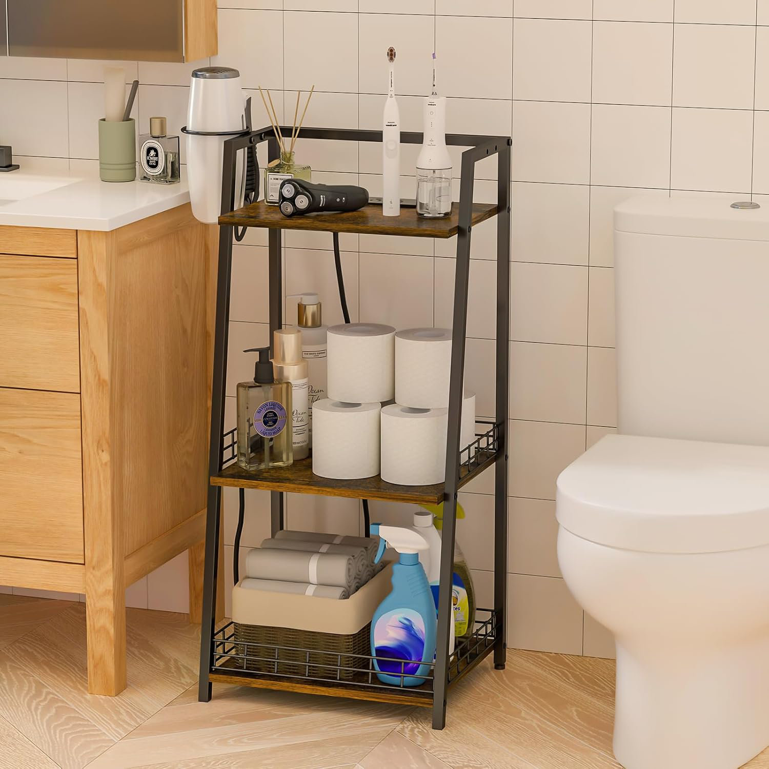 17 Stories 3-Tier Bathroom Towel Rack With Charging Station, USB ...