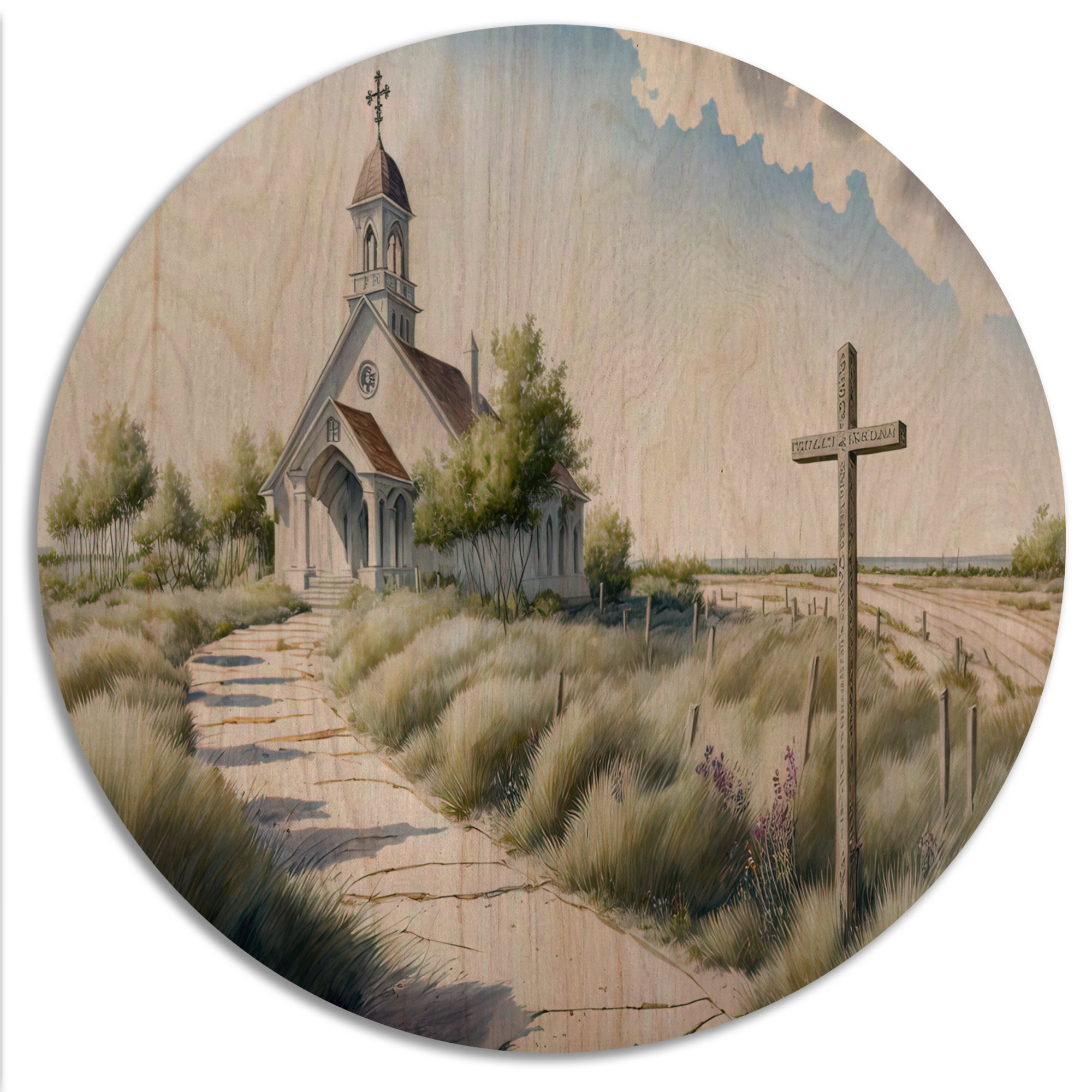 Rosalind Wheeler Winding Path To Church VI - Spiritual Print on Wood ...