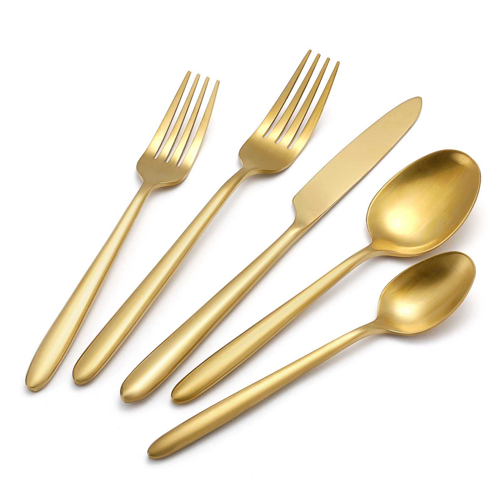 Everly Quinn 20-Piece Matte Gold Stainless Steel Flatware Set, Elegant ...