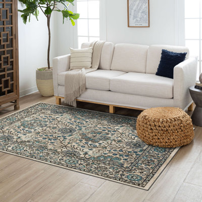 Bungalow Rose Barwick Blue Floral Ornamental Area Rug & Reviews | Wayfair