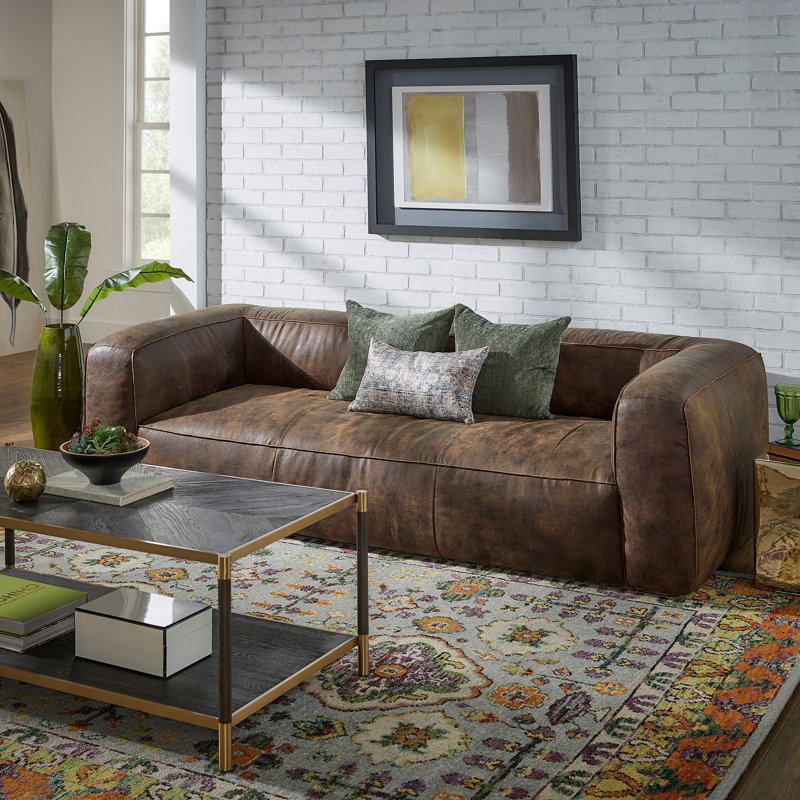 Union Rustic Dupo 94" Genuine Leather Tuxedo Arm Sofa & Reviews | Wayfair