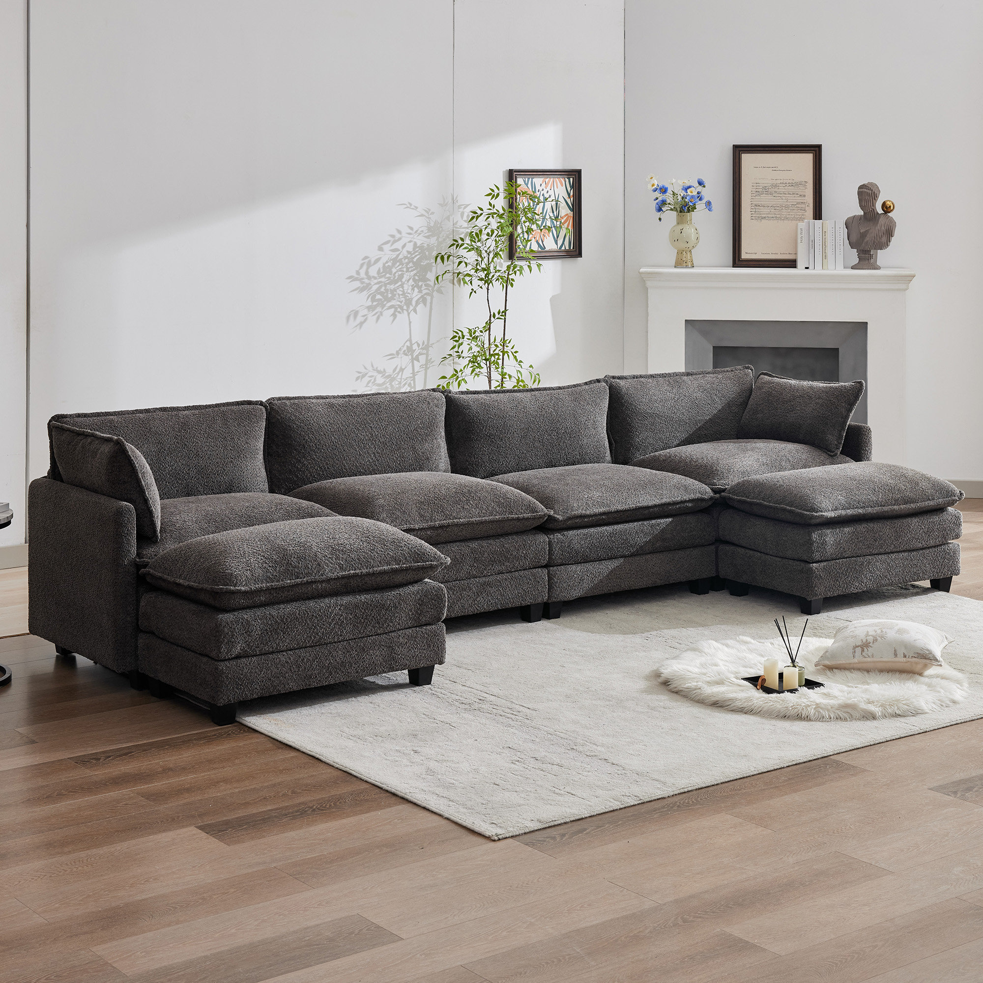 Ebern Designs Redenius U-shape Boucle Upholstered Sectional Sofa With ...
