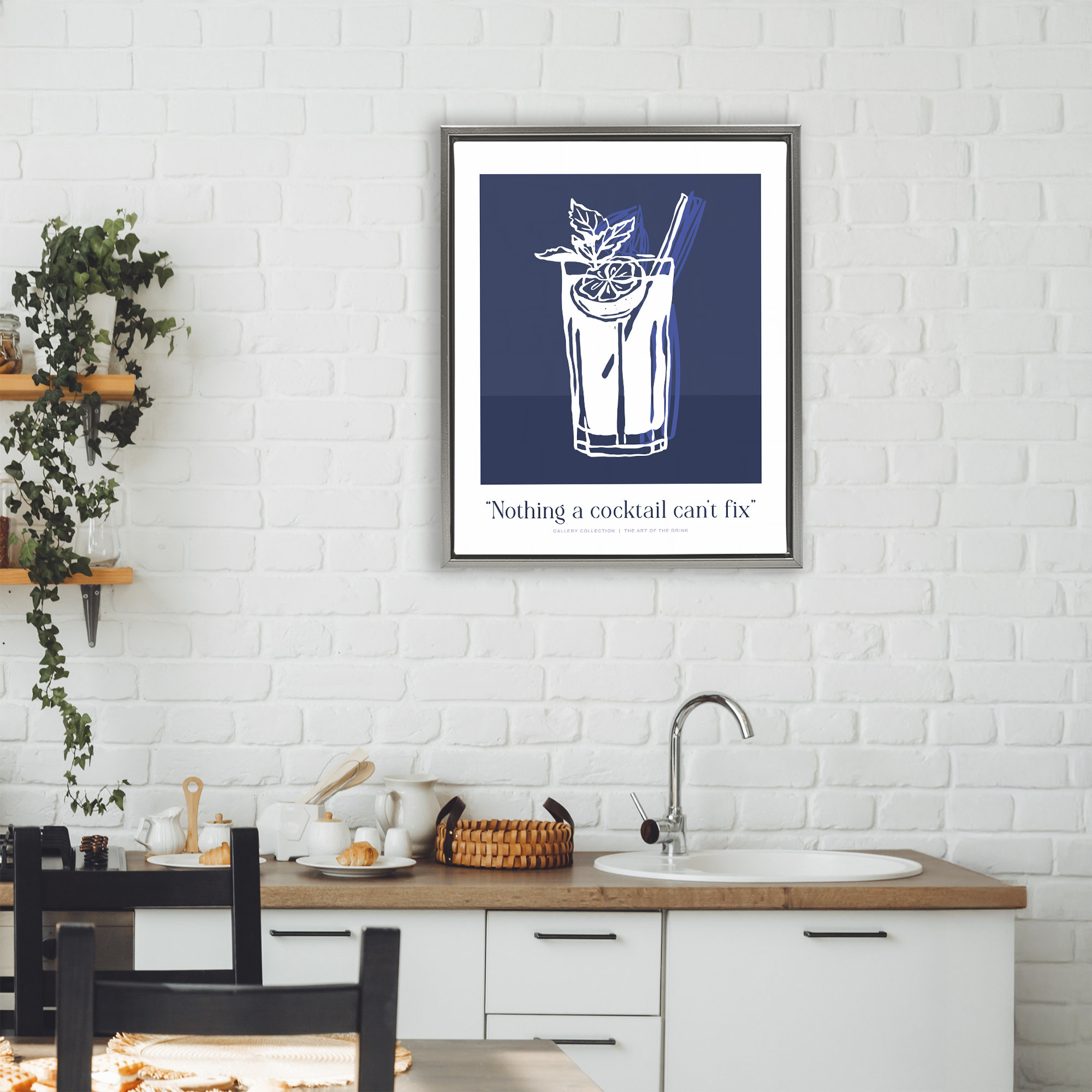 Latitude Run® Nothing Cocktail Can't Fix Navy Floating Frame, design by Lettered and Lined | Wayfair