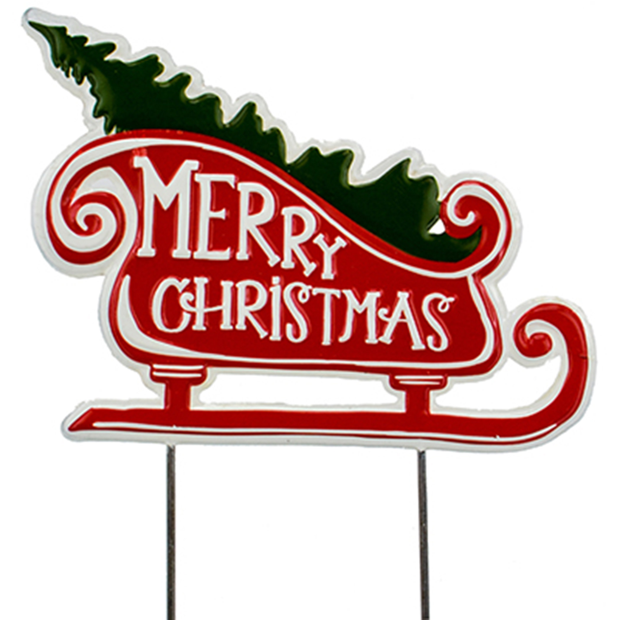 The Holiday Aisle® Merry Christmas Sleigh Tin Garden Sign & Reviews ...