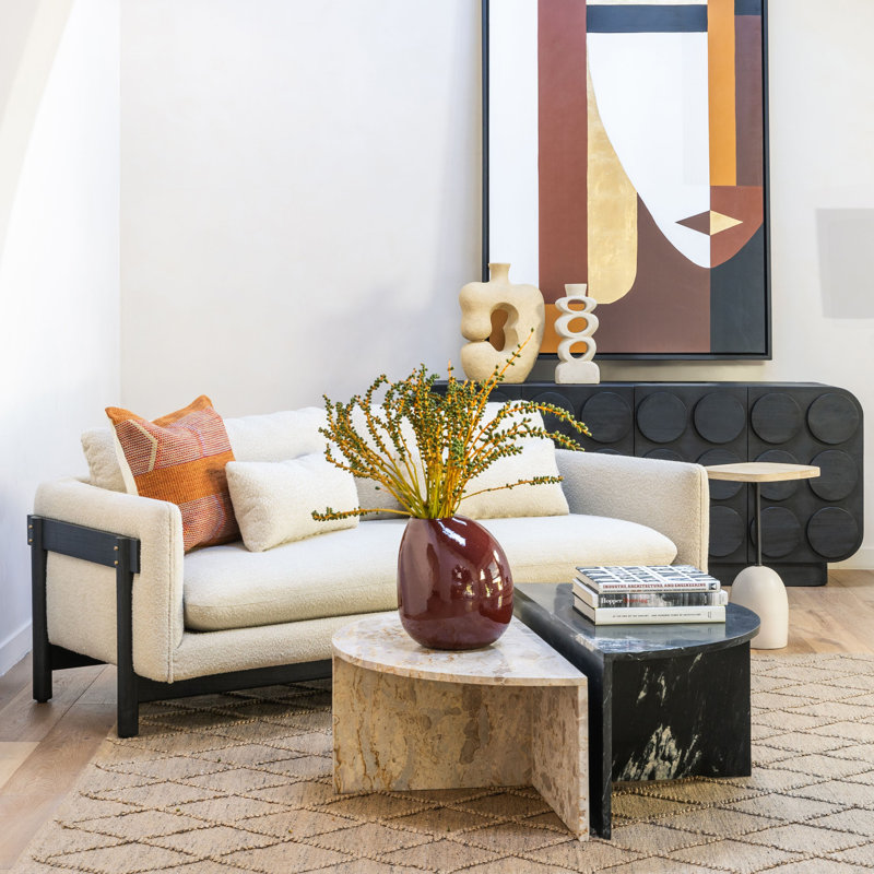 AllModern Magali 80" Wide Mindi Wood Upholstered Sofa, Beige | AllModern