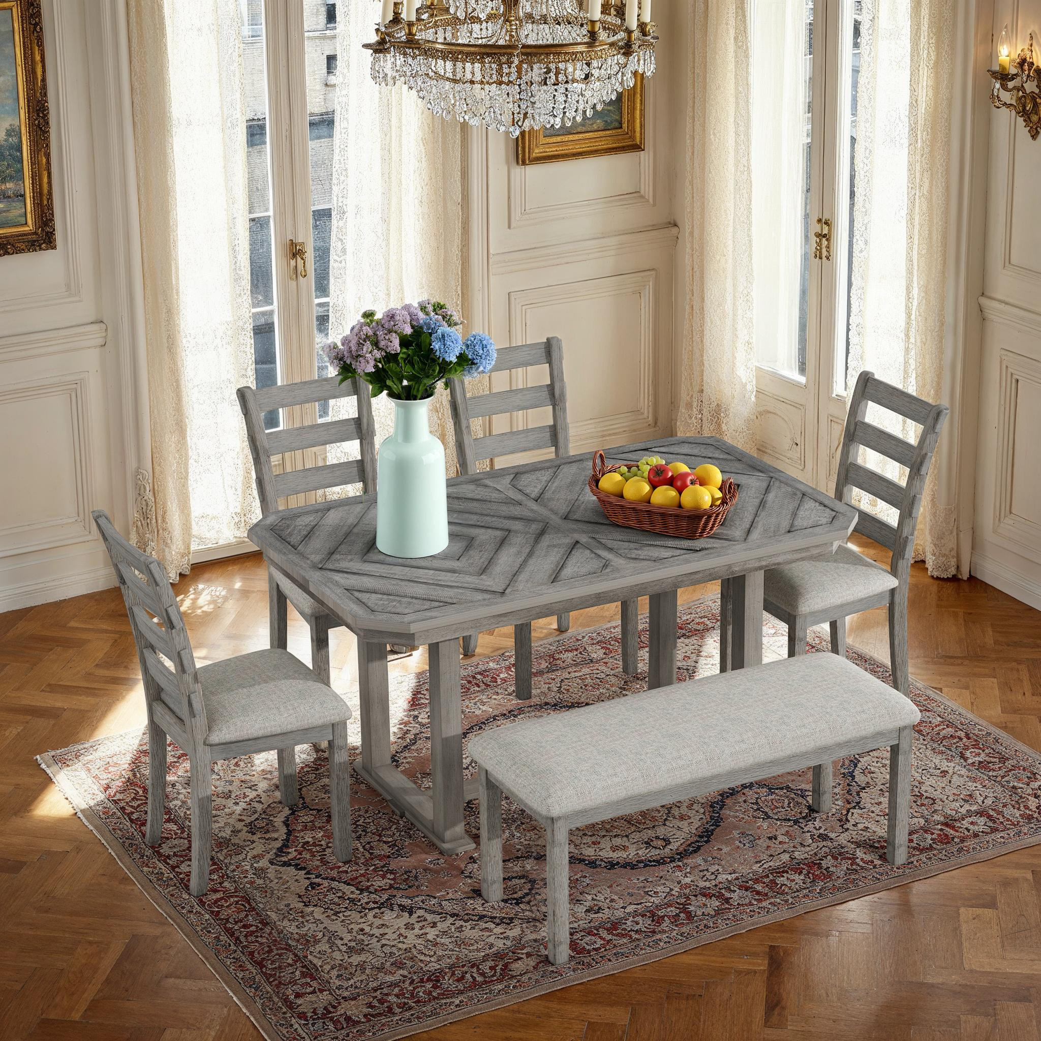 Foundry Select 6-Piece Retro Style Rubber Wood Dining Table Set with ...