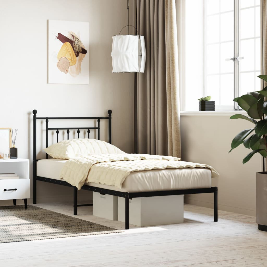 Charlton Home® Bed Frame Black Powder-Coated Steel Single Industrial ...