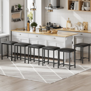 Ebern Designs 18 Inch Bar Stools, Bar Stools Set Of 6, Upholstered ...