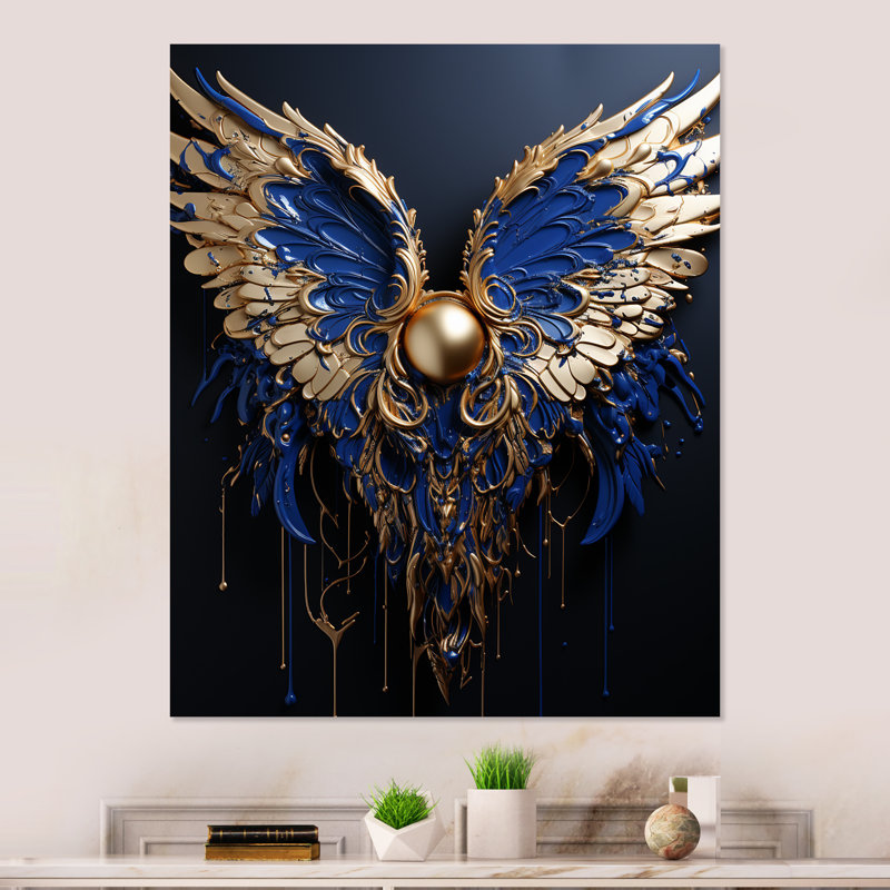 Trinx Royal Blue And Gold Angel Wings I - Fantasy Metal Wall Art | Wayfair