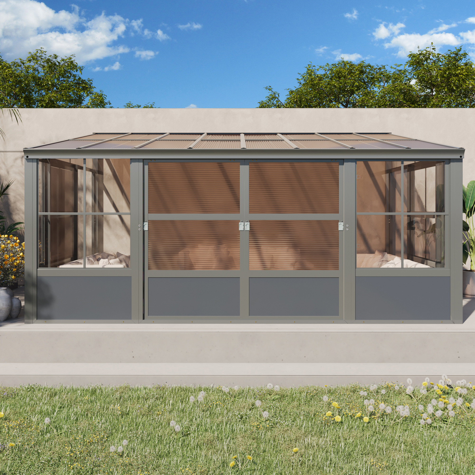 EROMMY 10 Ft. W X 16 Ft. D Wall Mounted Sunroom With Aluminum Frame ...