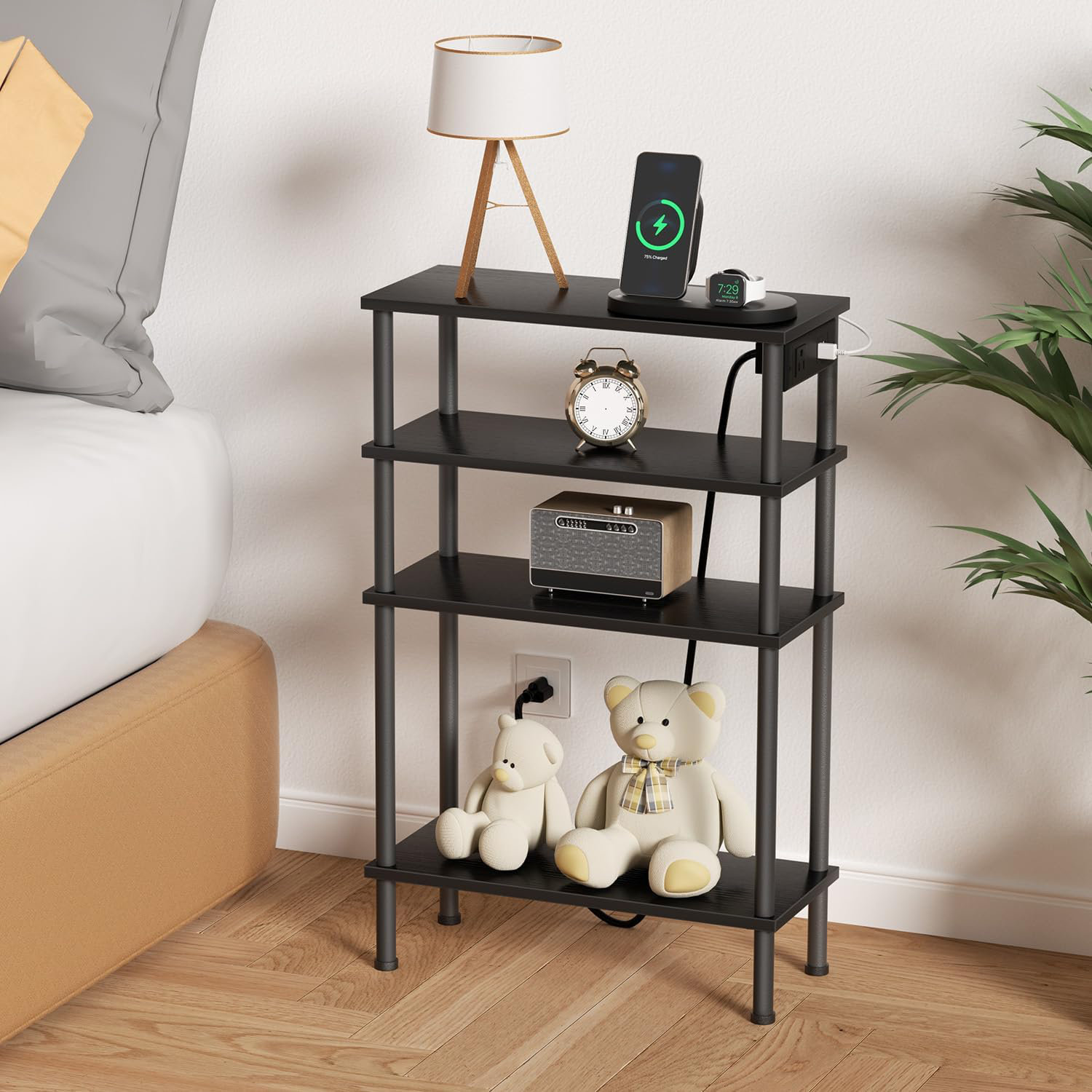 Latitude Run® Narrow Side Table With Charging Station, 4-Tier Small End ...