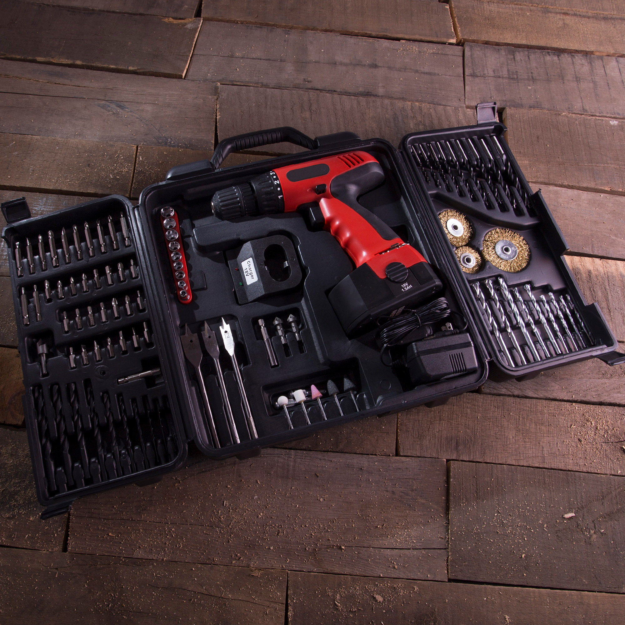 Stalwart 89-Piece 18V Cordless Drill Set with Rechargeable Battery and ...