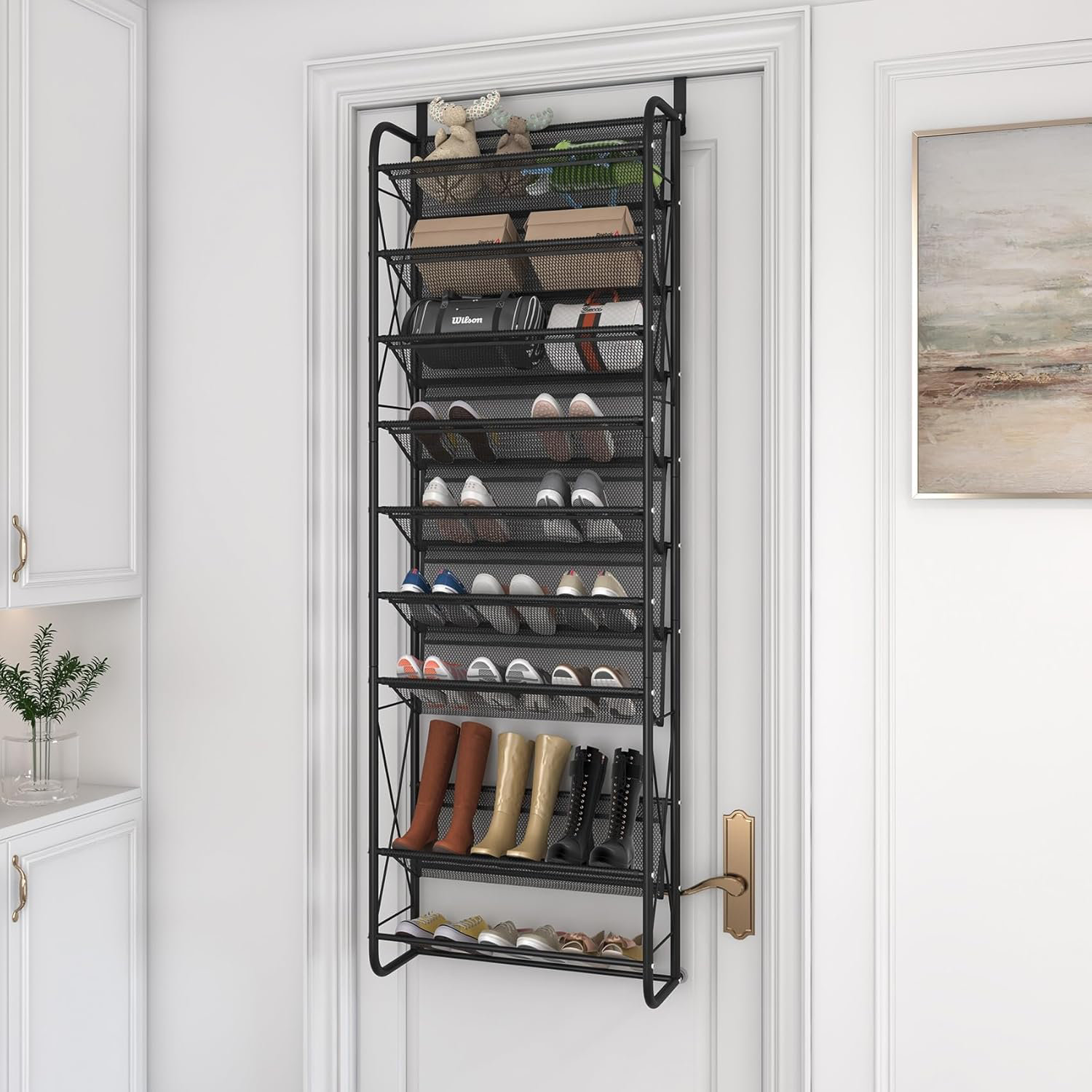 17 Stories 10 Tier Shoe Rack Mesh Fabric Over The Door Shoe Organizer X ...