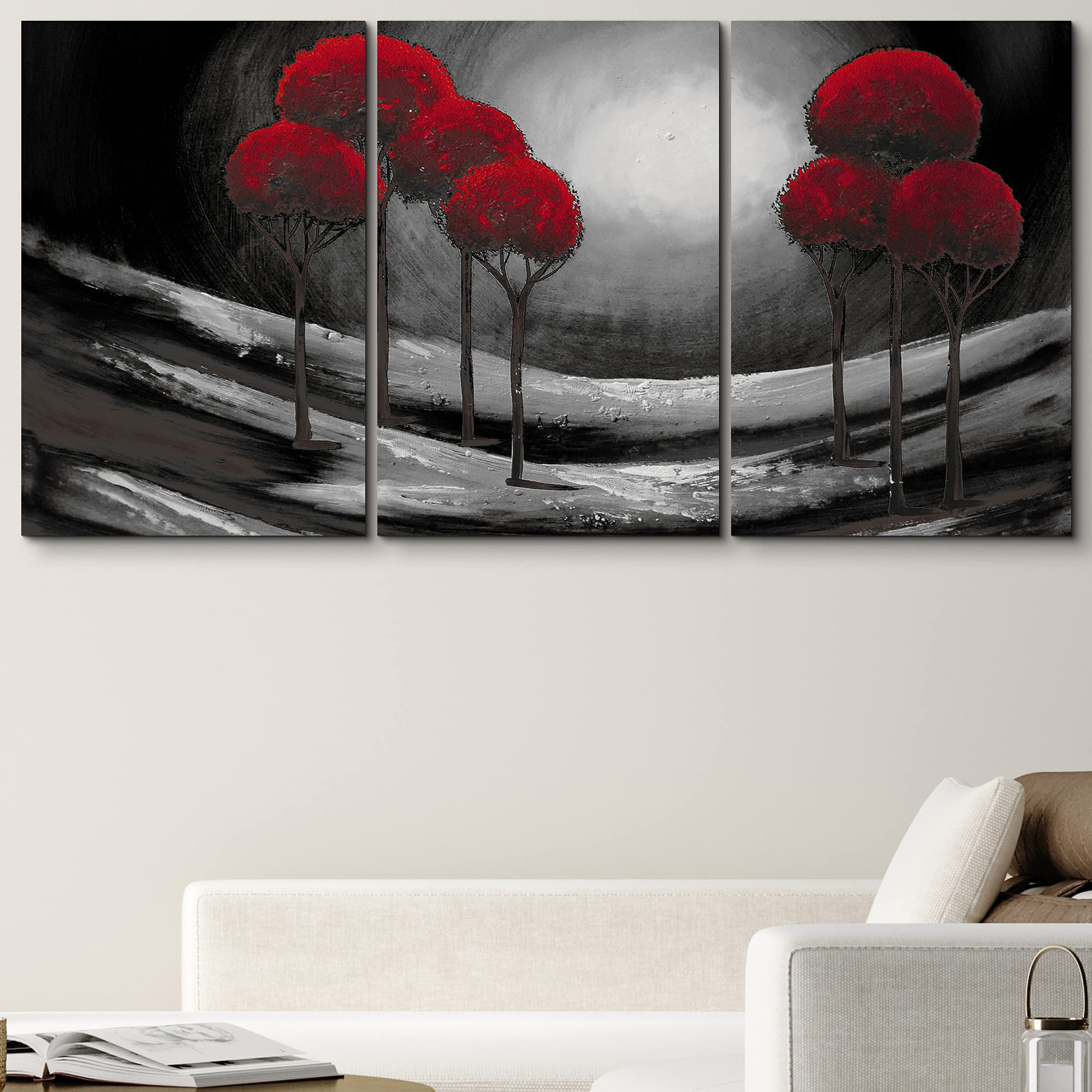IDEA4WALL Moody Dark Red Trees in Curved Valley Abstract Nature ...