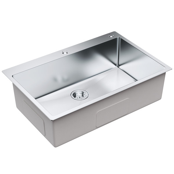VEVOR 33'' L Flush Single Bowl Stainless Steel Kitchen Sink & Reviews ...