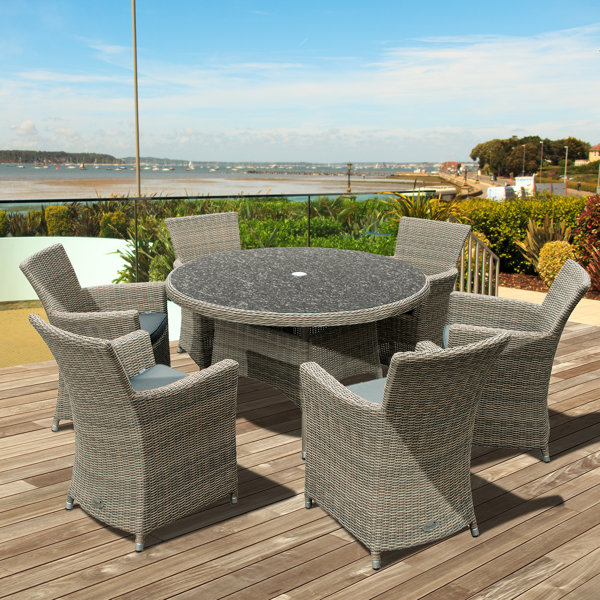 Dakota Fields Eden Rattan 6 Seater Dining Set in Chic Walnut with ...