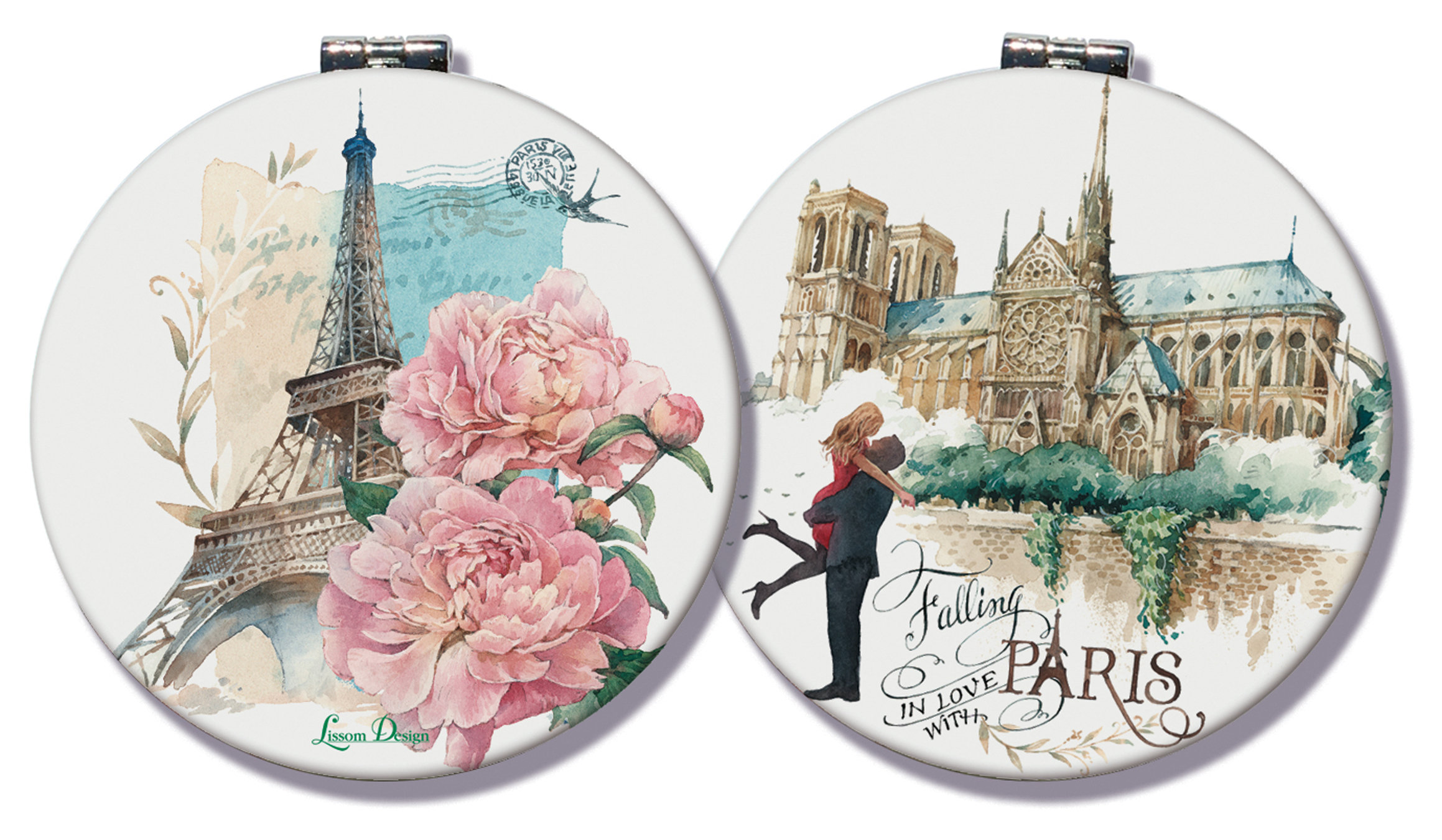 Lissom Design From Paris with Love Round Comact Mirror Decorative Box ...