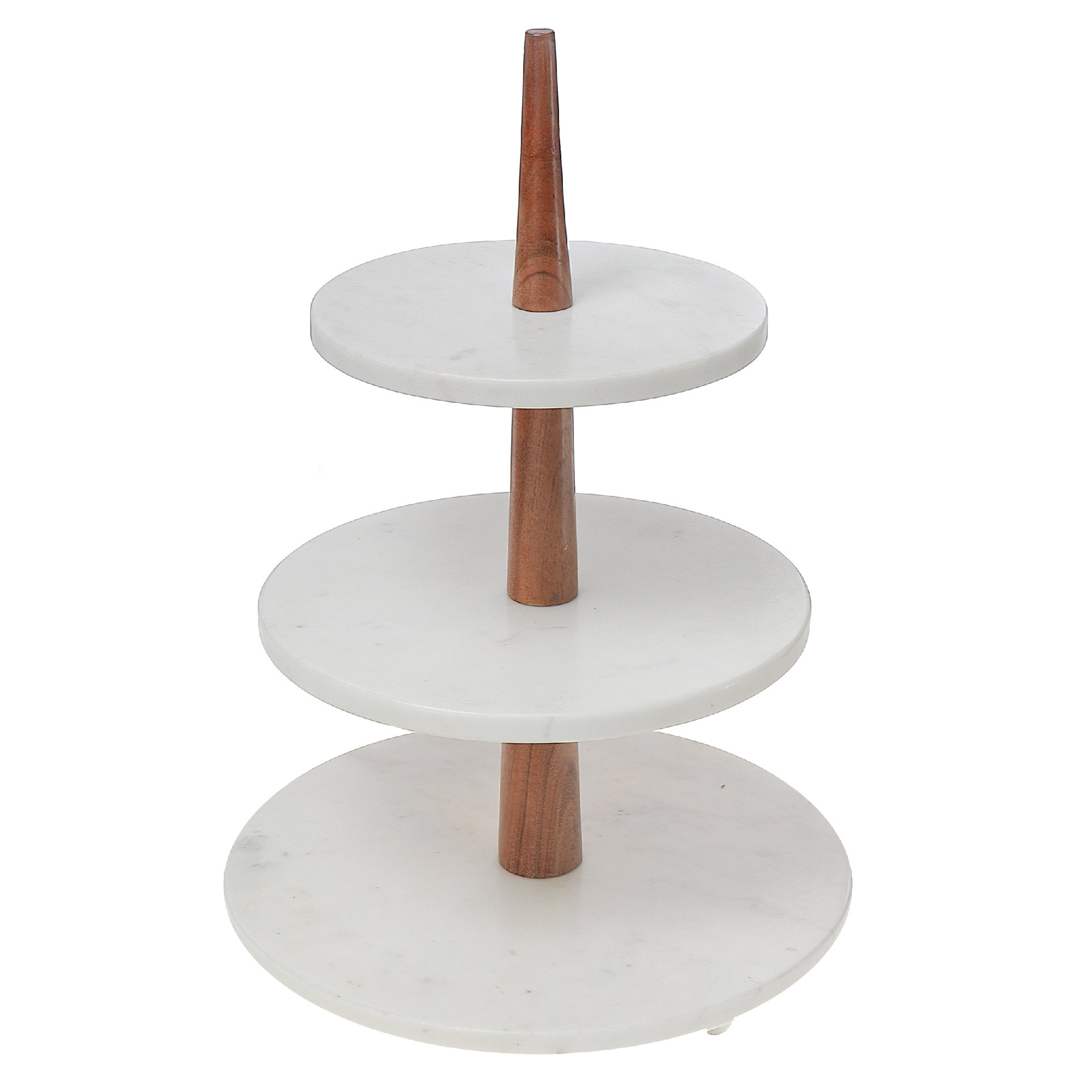 iH casadécor White 3 Tier Marble Cake Stand With Wood Pipe | Wayfair
