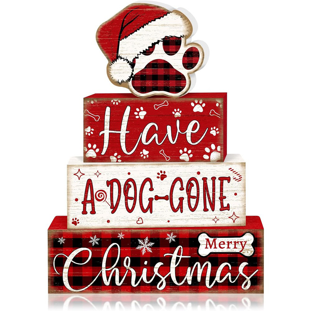 Alcott Hill® Christmas Tiered Tray Decor Set – Red & Plaid – Wooden ...