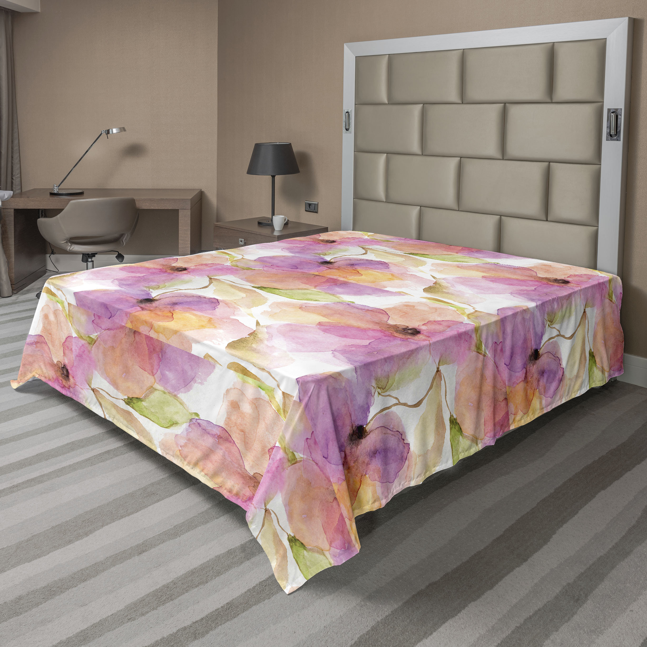 Ambesonne Nature Flat Sheet Garden Print Flower Pattern Full Size Pink ...