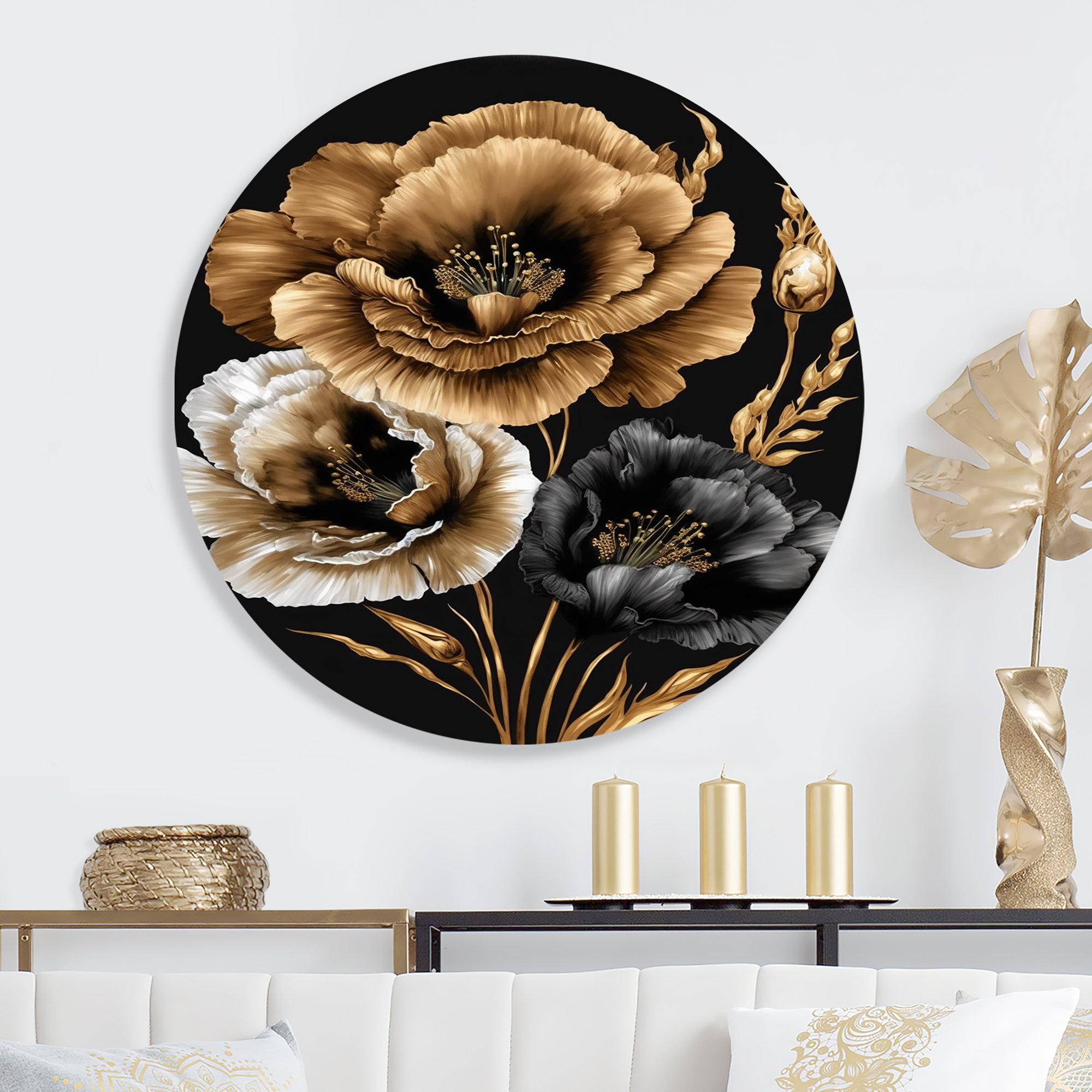 House of Hampton Black And Gold Gladiolus II - Floral Gladiolus Metal Circle Wall Art - Wayfair ...