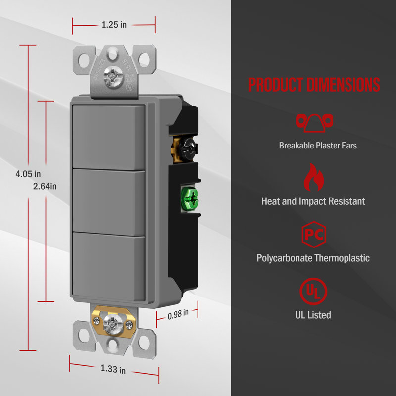 Enerlites 15-Amp Single Pole Triple Rocker Light Switch | Wayfair