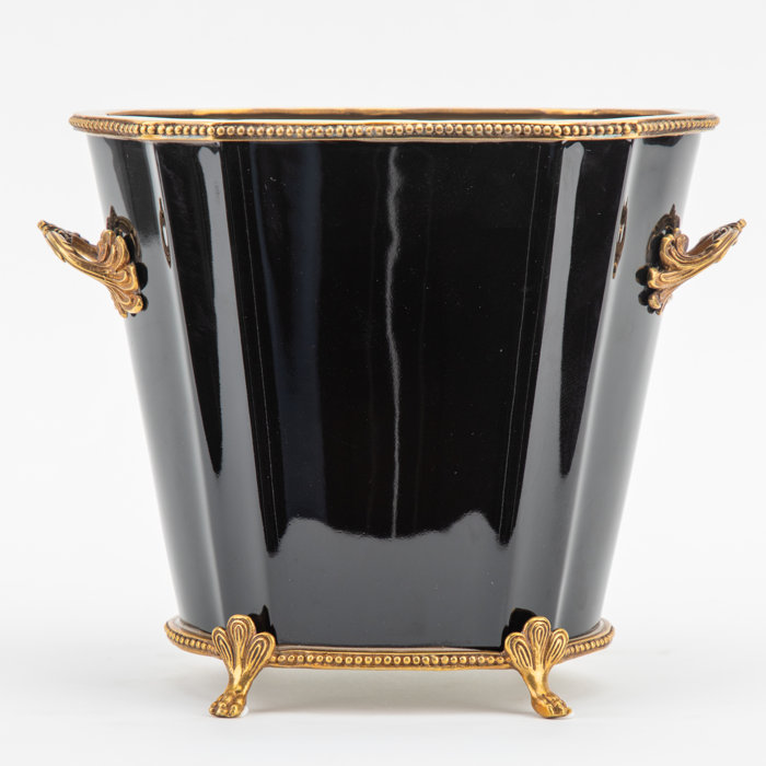 Danny's Fine Porcelain Black Bronze Ormolu Porcelain Cachepot Planter ...