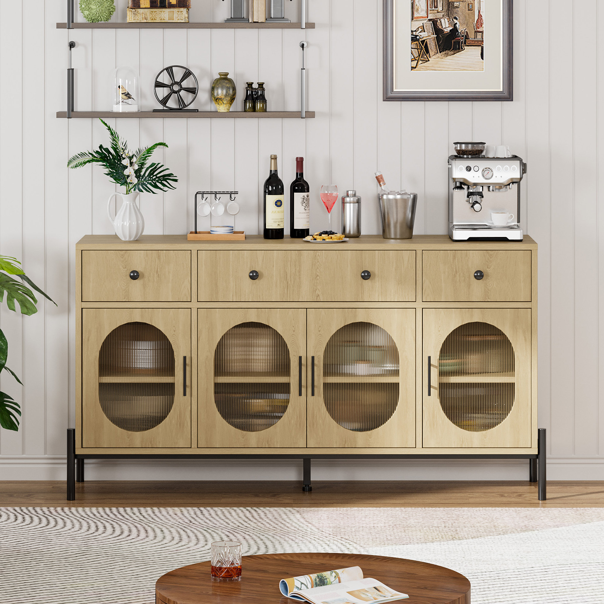 Ebern Designs Sideboard Buffet Cabinet With Storage - Accent Storage Cabinet With Glass Doors ...