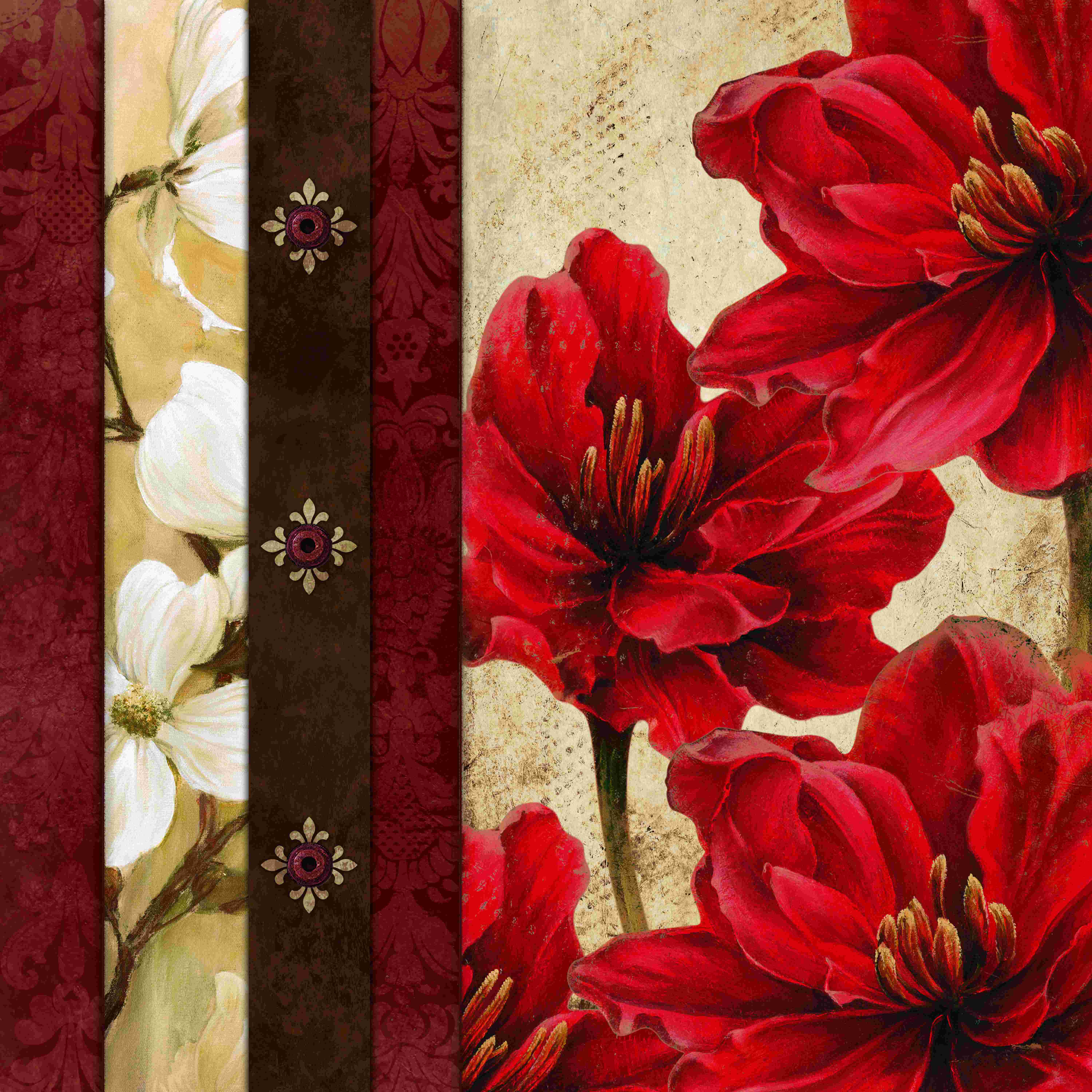 Winston Porter Red Flower Collage - Wrapped Canvas Graphic Art | Wayfair