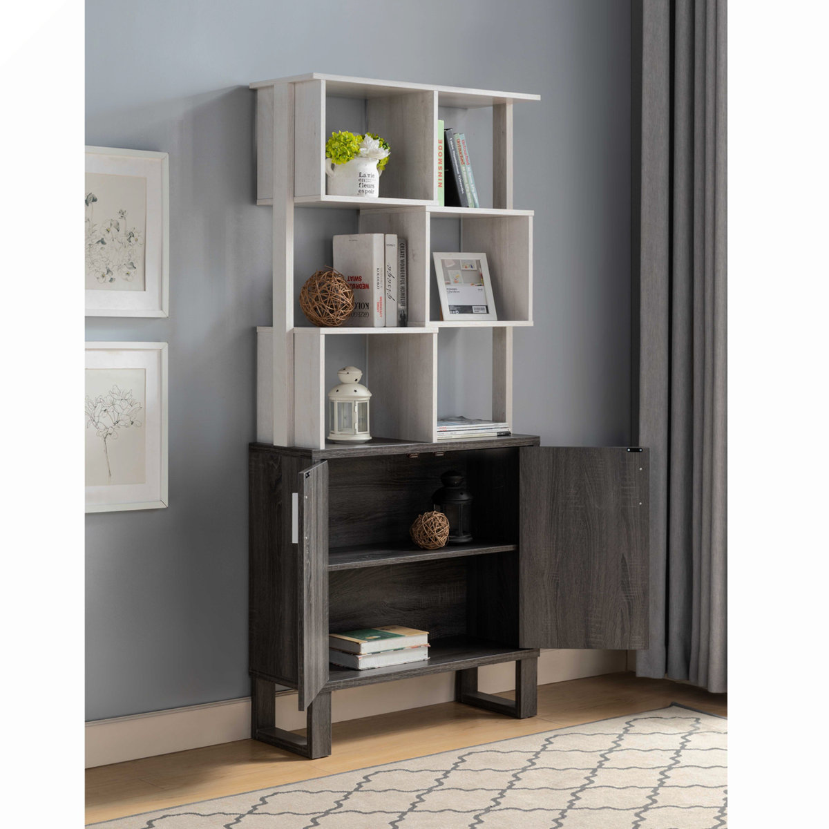 George Oliver Multi-Level Display Cabinet, 2 Door Storage Cabinet With ...