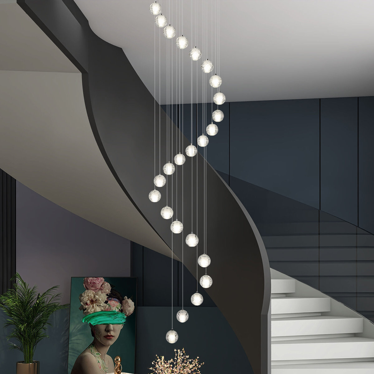 Mercer41 24-Light Crystal Raindrop Chandelier - Modern LED Pendant for ...