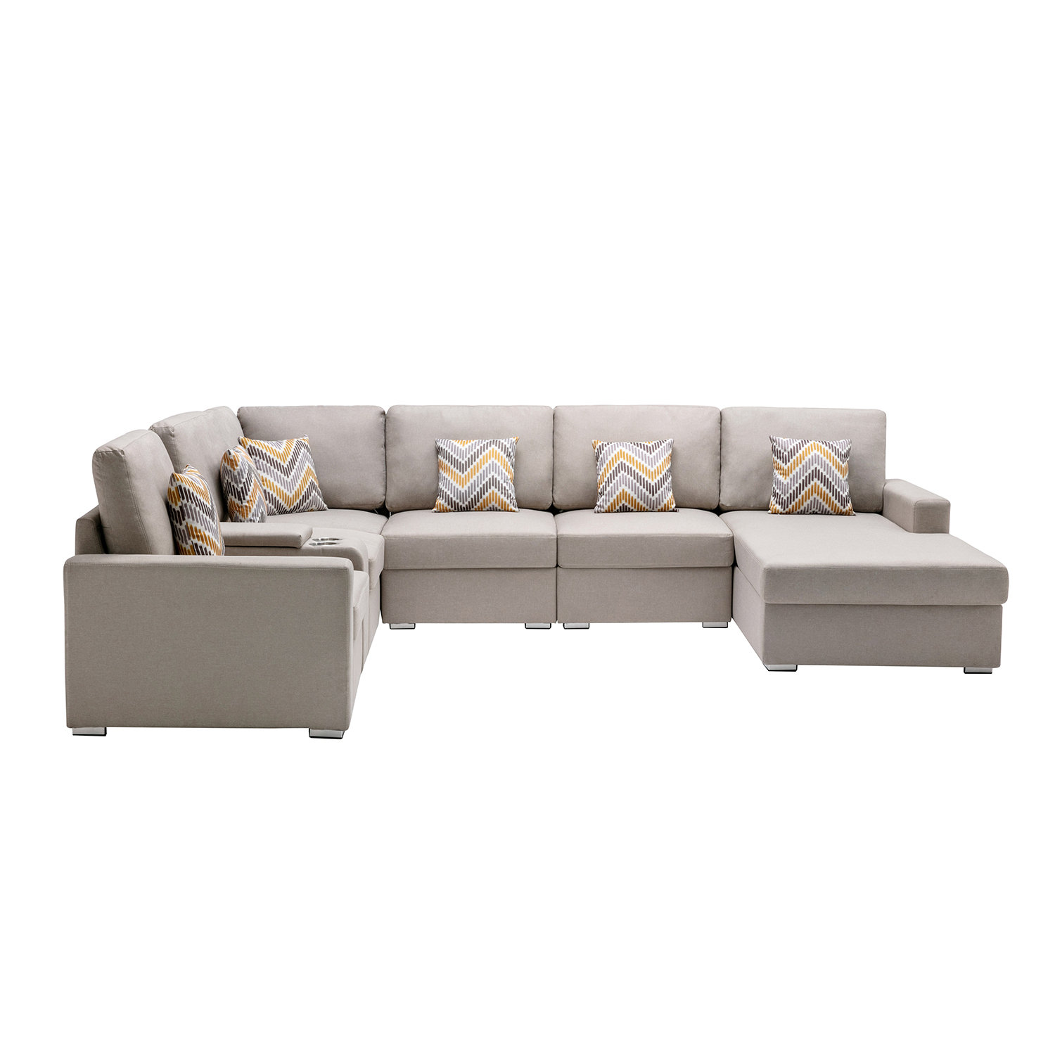 Latitude Run® Linen Fabric 7 Piece Reversible Chaise Sectional Sofa ...