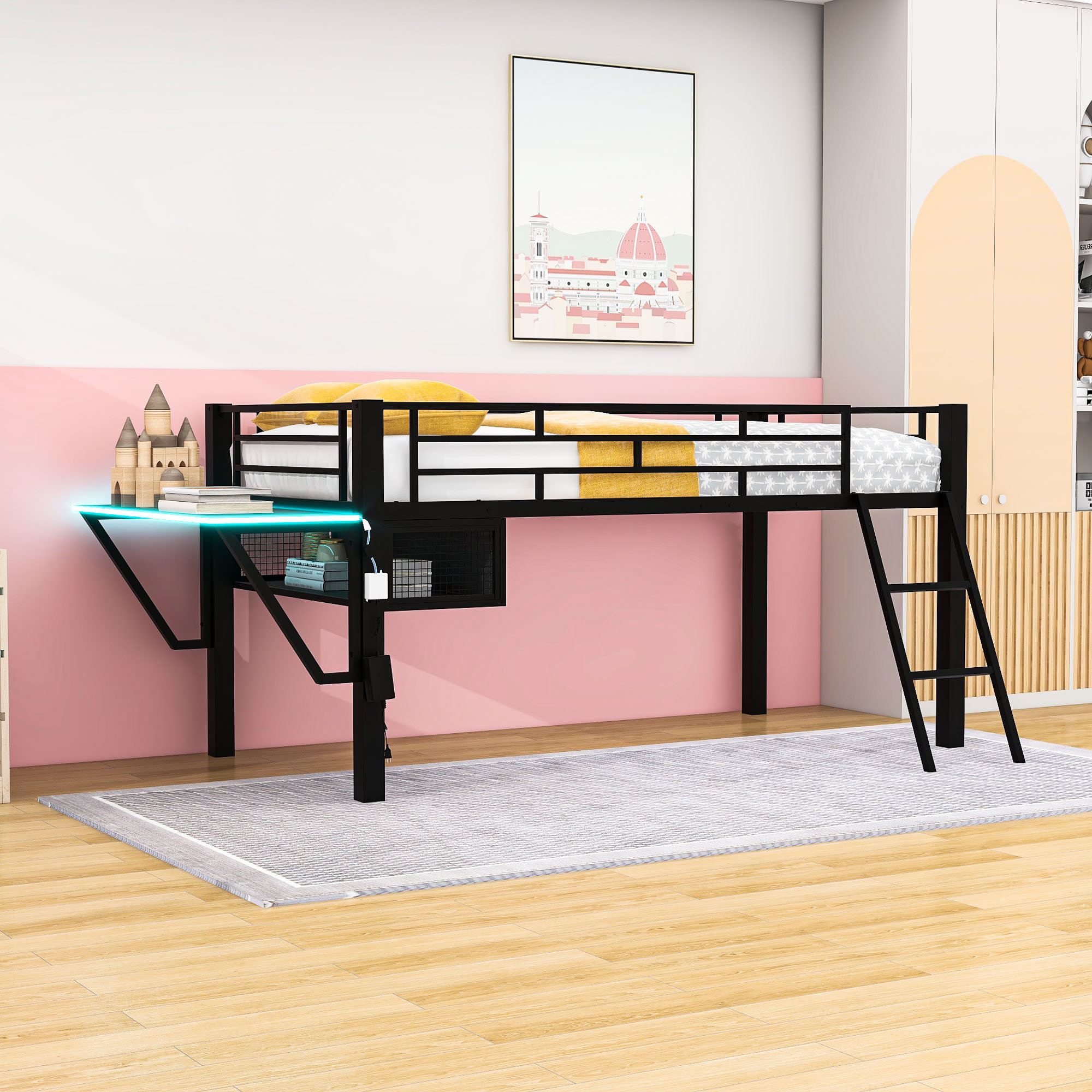Isabelle & Max™ Loft Bed With Integrated Desk And LED | Wayfair