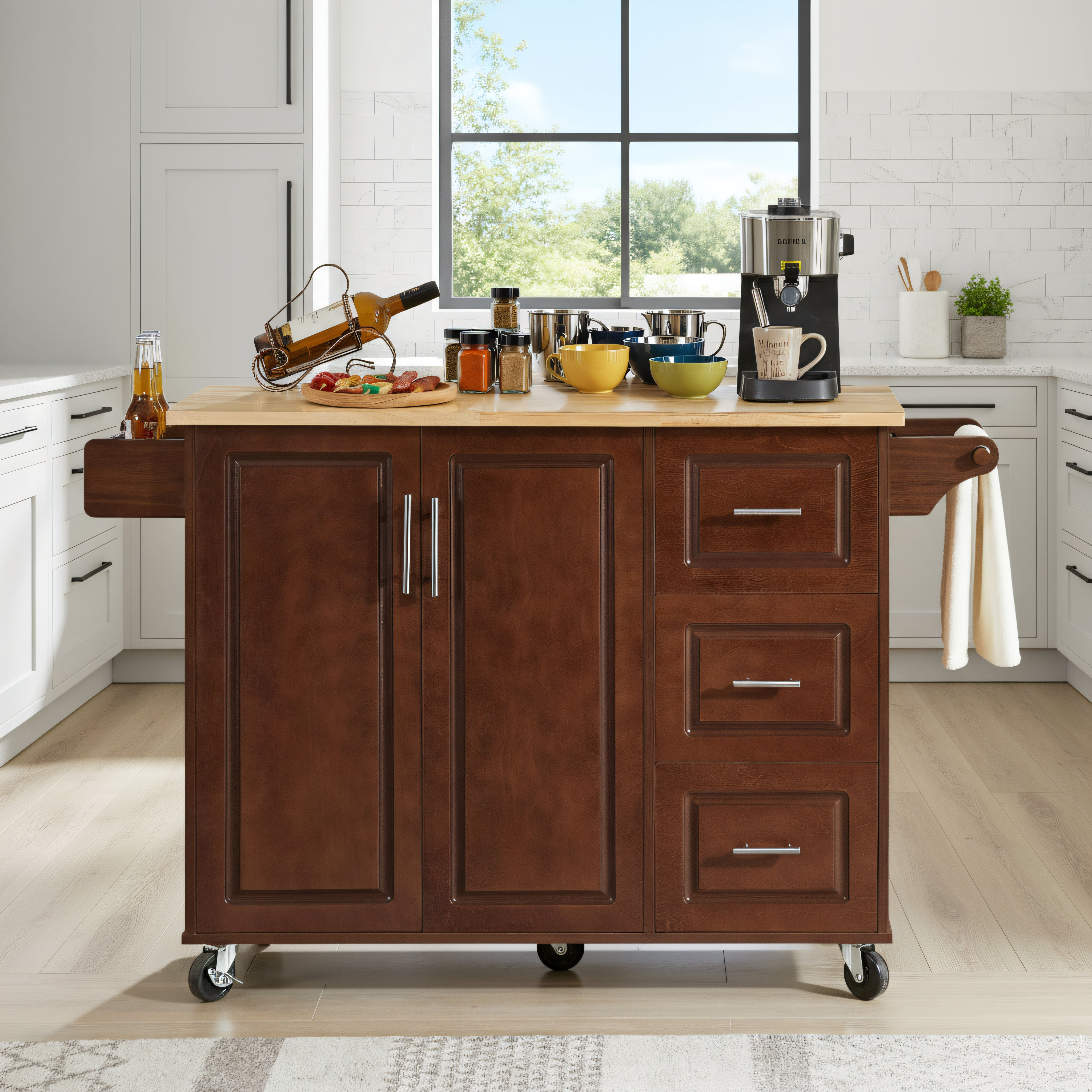 Lark Manor Retro Brown Kitchen Island: Includes Folding Countertop ...
