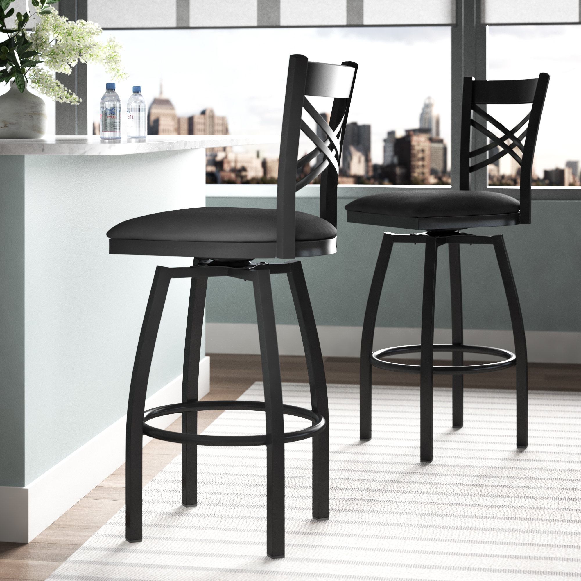 Winston Porter Chafin Traditional "X" Back Swivel Metal Barstool with ...