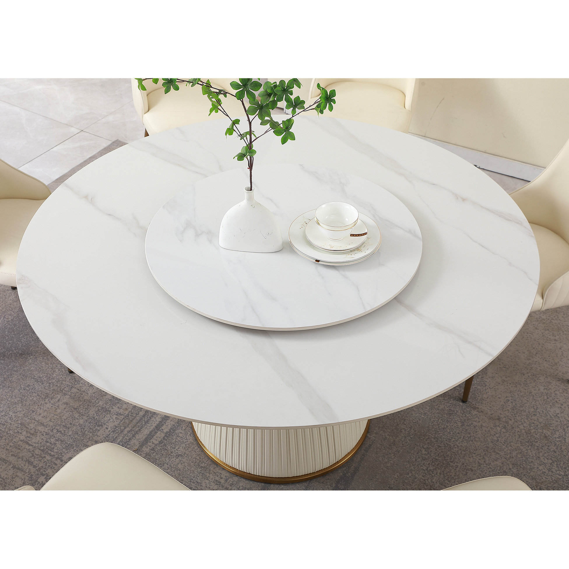 Ivy Bronx 59" Modern Sintered Stone Dining Table With 31.5" Round ...