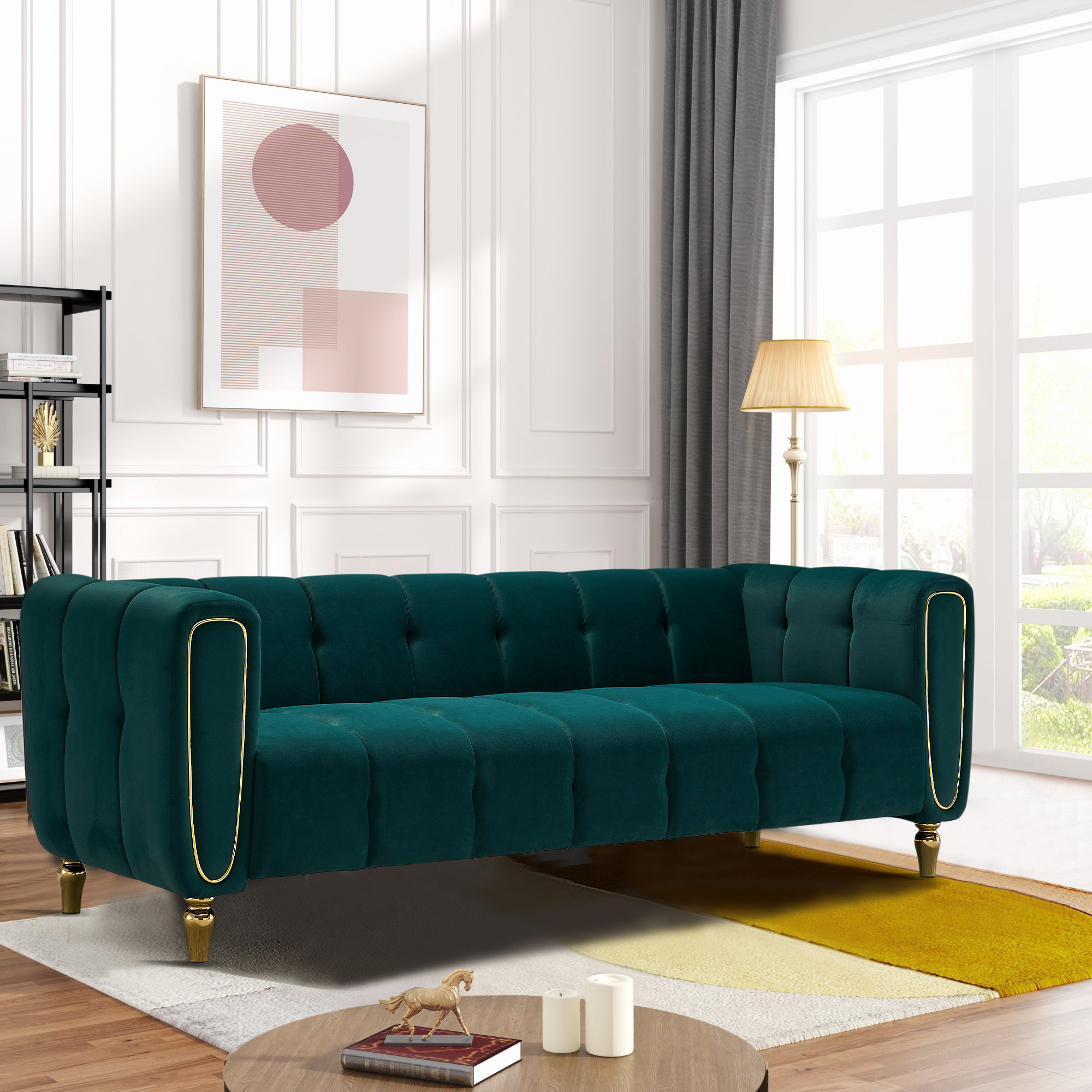 Mercer41 Pasquinel Emillee 83.07" Upholstered Sofa Wood Frame Metal ...