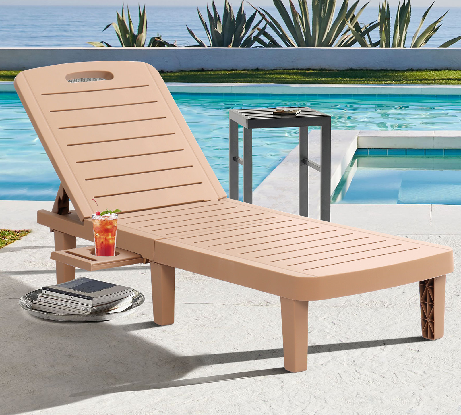 Arlmont & Co. Dingkun Outdoor Chaise Lounge with Table & Reviews | Wayfair